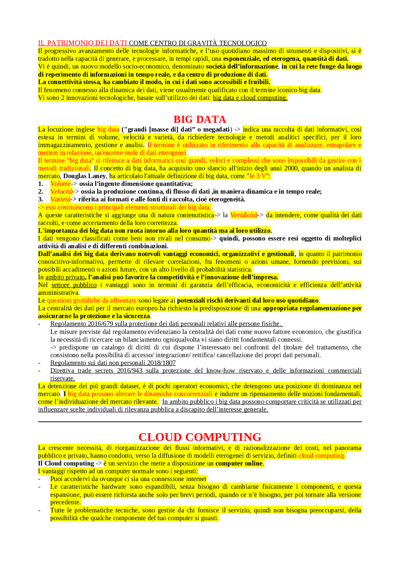 Tecnologia e diritto. Fondamenti d'informatica per il giurista. Cloud computing e big data - Docsity
