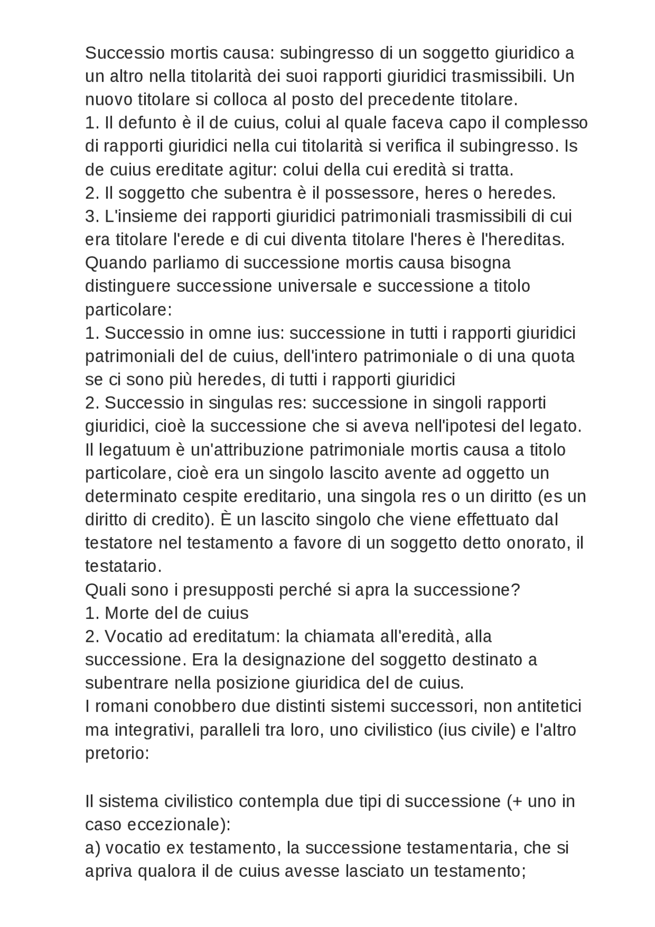 Appunti Sulla Successione Mortis Causa In Diritto Romano Docsity