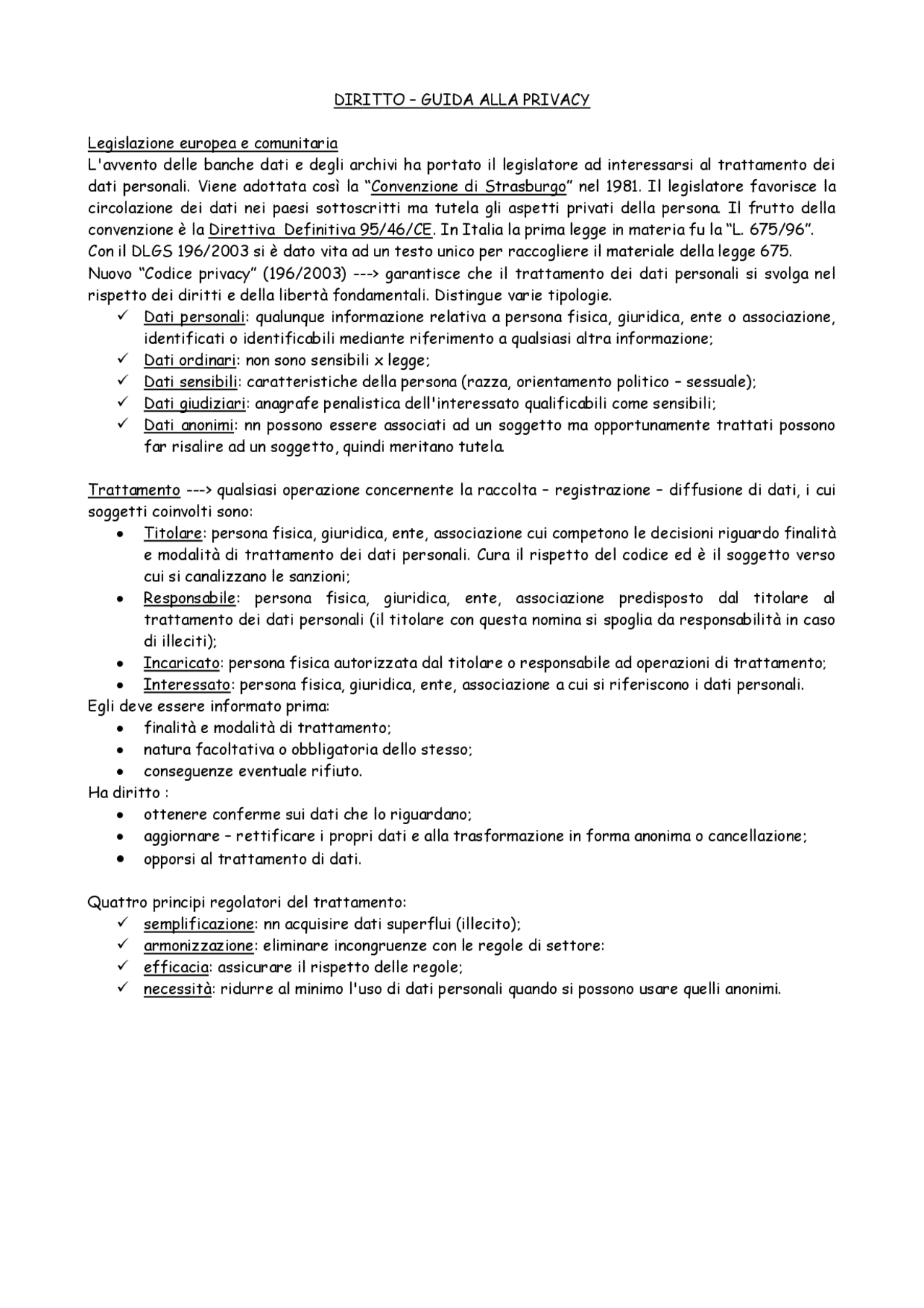 Guida Alla Privacy Scienze Della Comunicazione Docsity