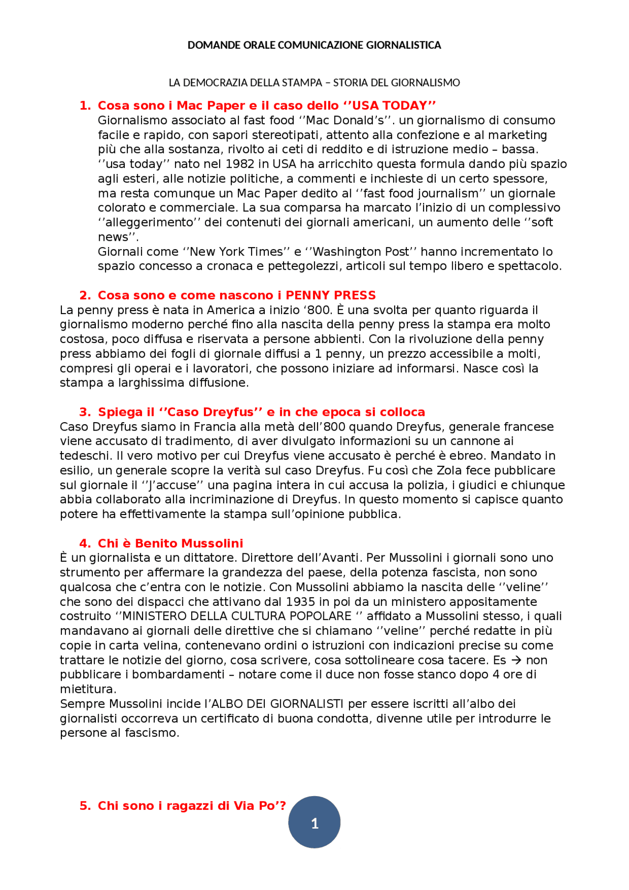 Domande E Risposte Comunicazione Giornalistica Docsity