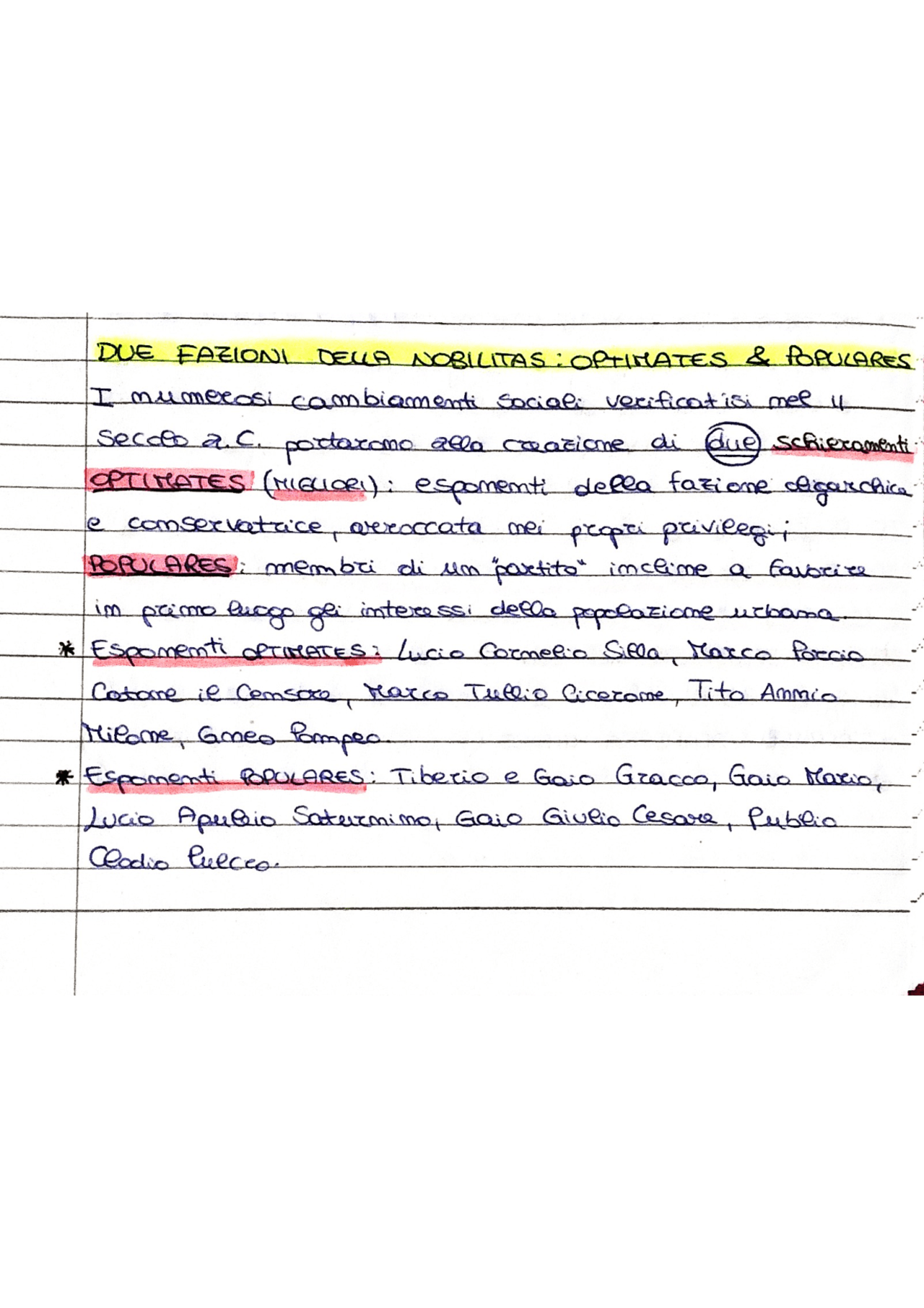 Optimates e populares storia romana - Docsity