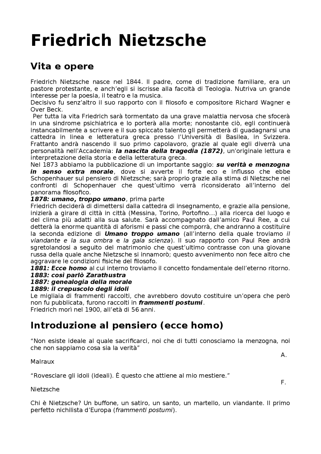 Nietzsche Sintesi Maturità Docsity