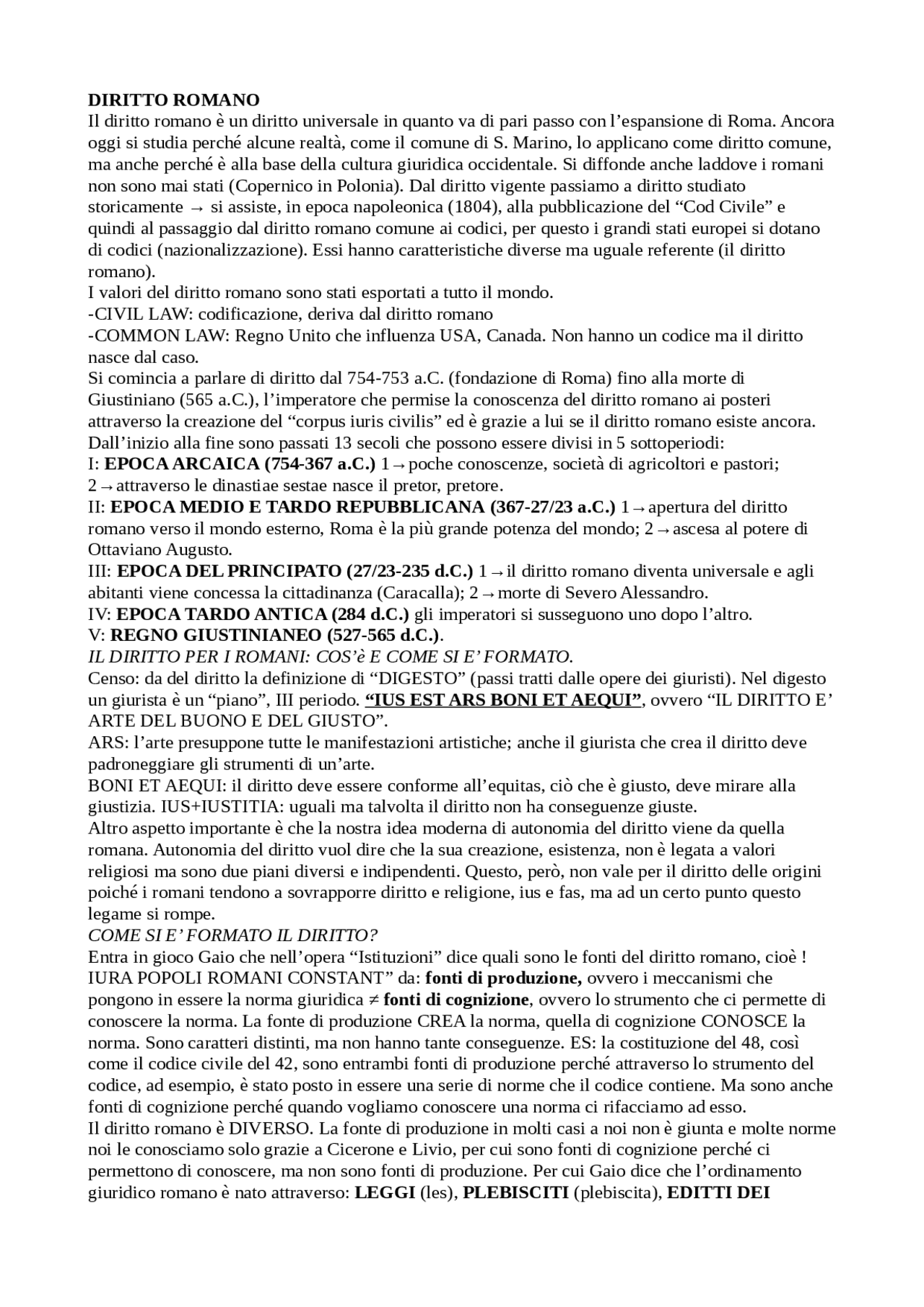 Appunti Completi Di Diritto Romano Parte I Docsity