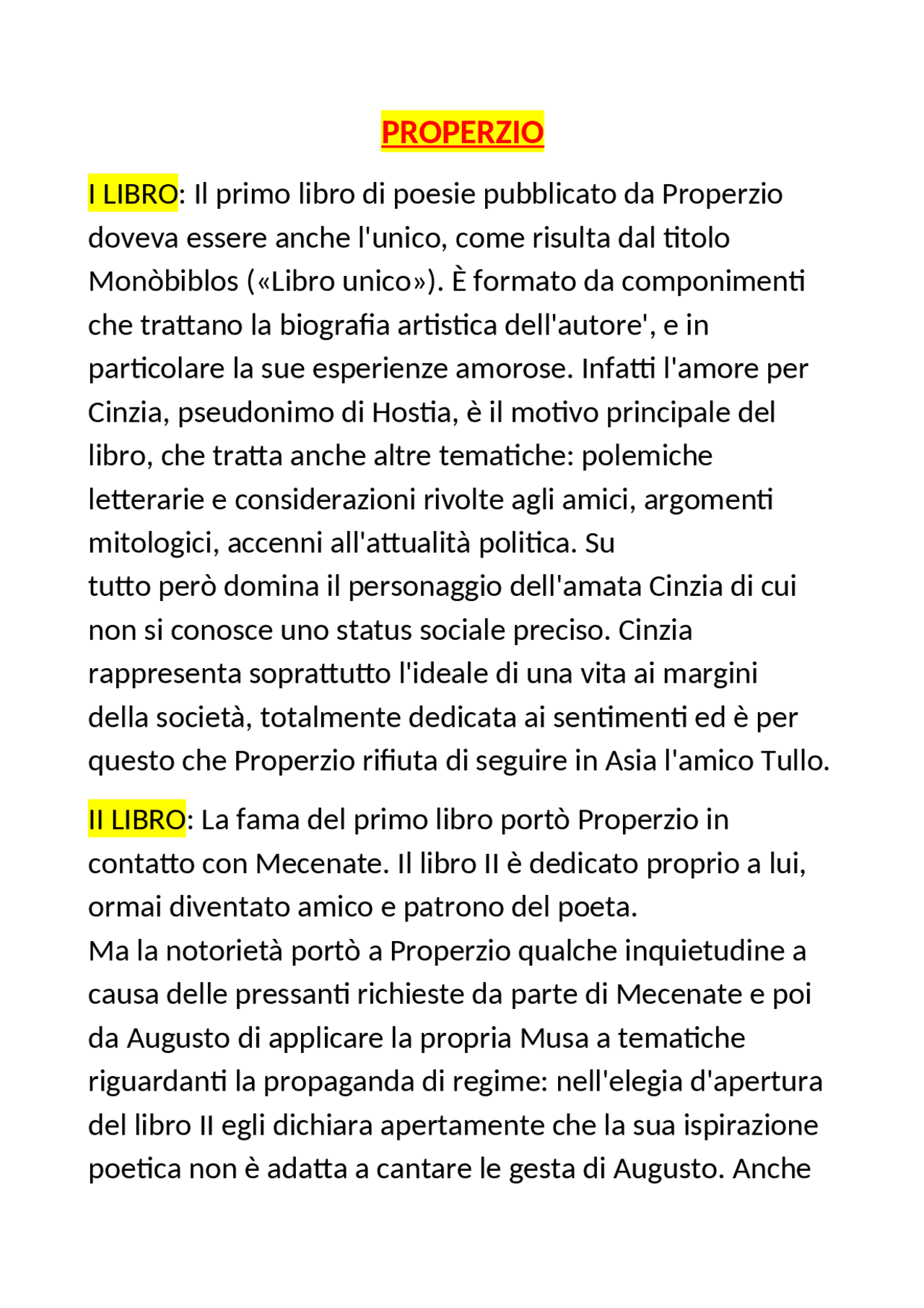 Elegia Di Properzio Riassunto Dei Quattro Libri Docsity