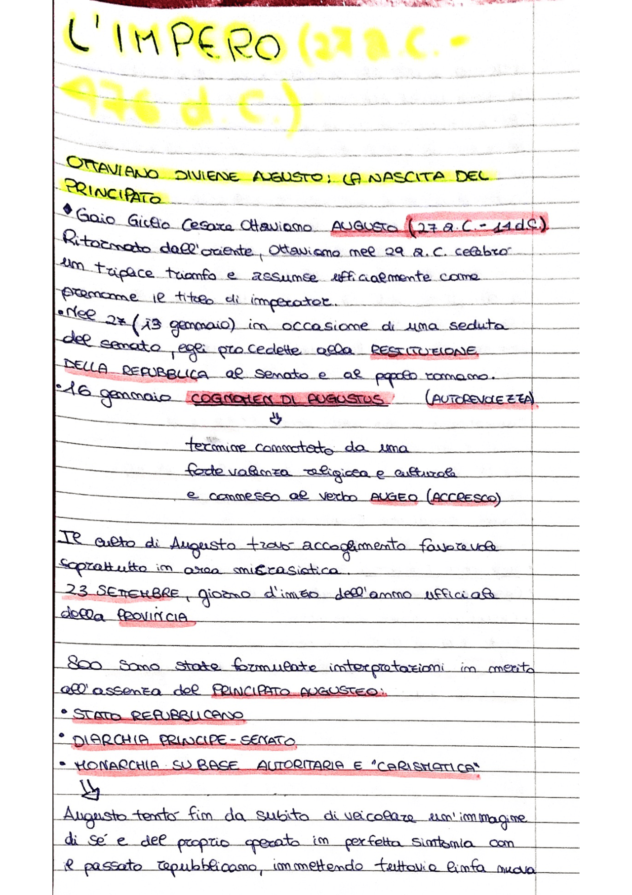 Augusto E Nascita Del Principato Docsity