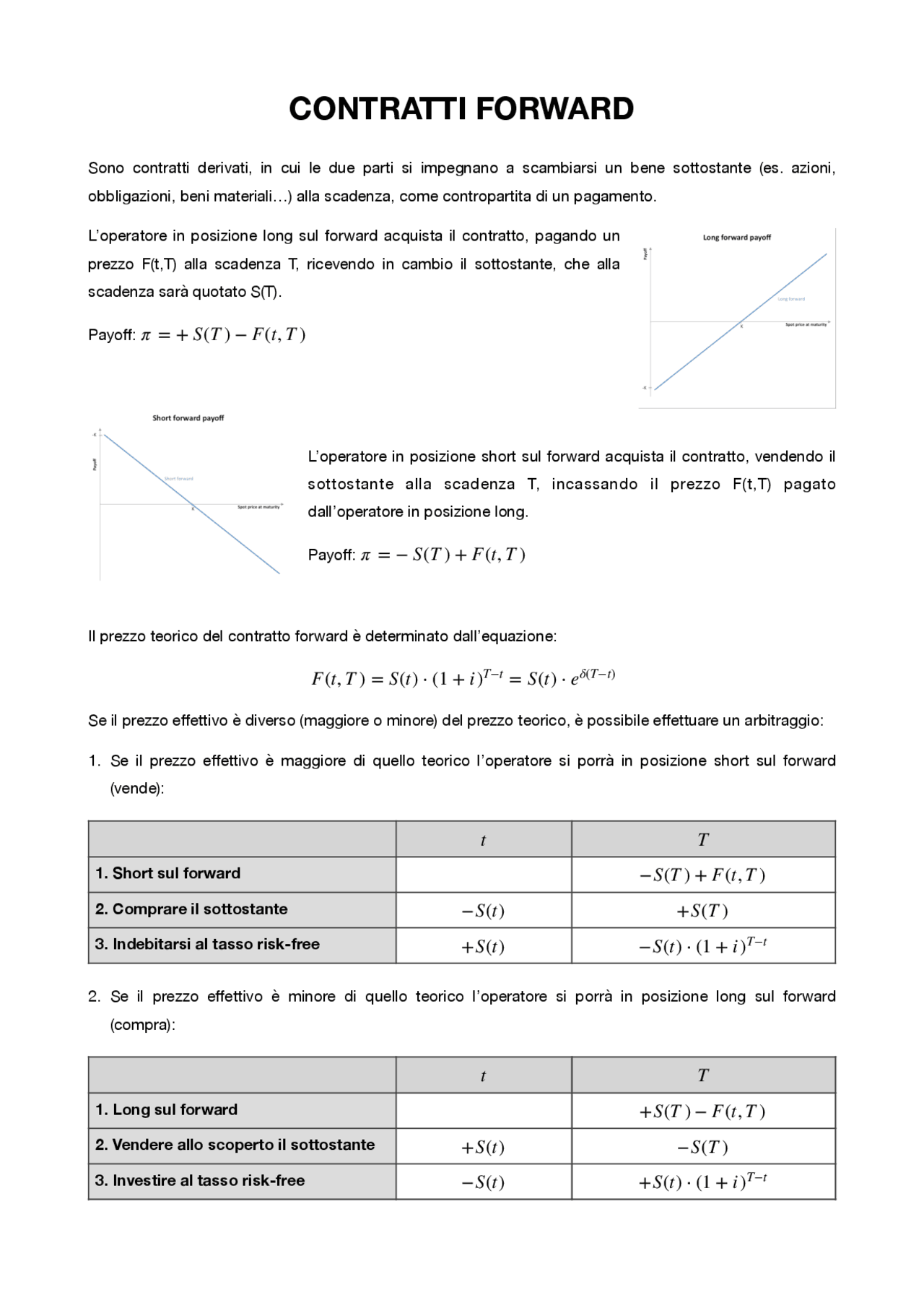 Contratti forward (teoria e applicazioni) - Docsity
