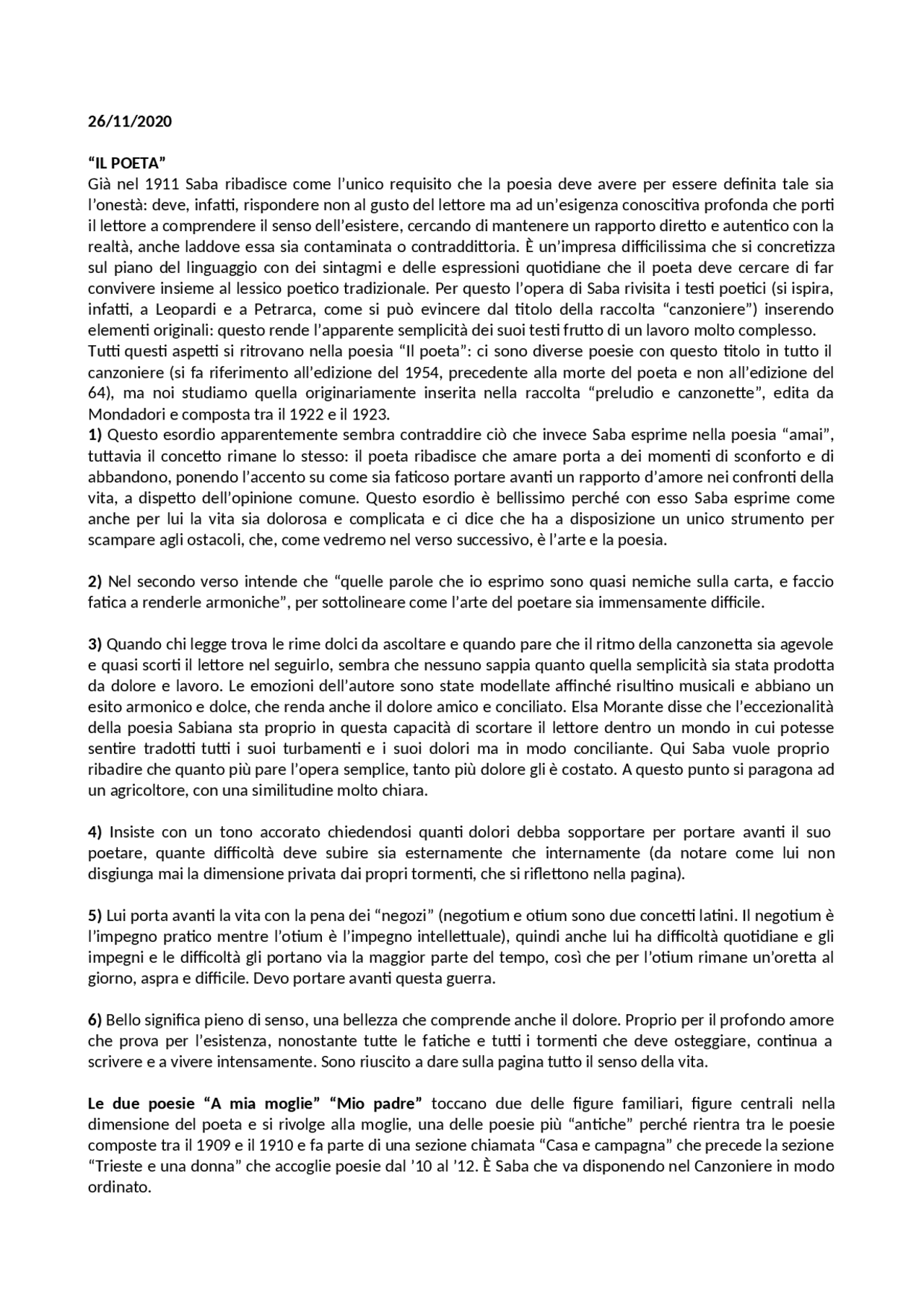 Umberto Saba Appunti Delle Lezioni Docsity