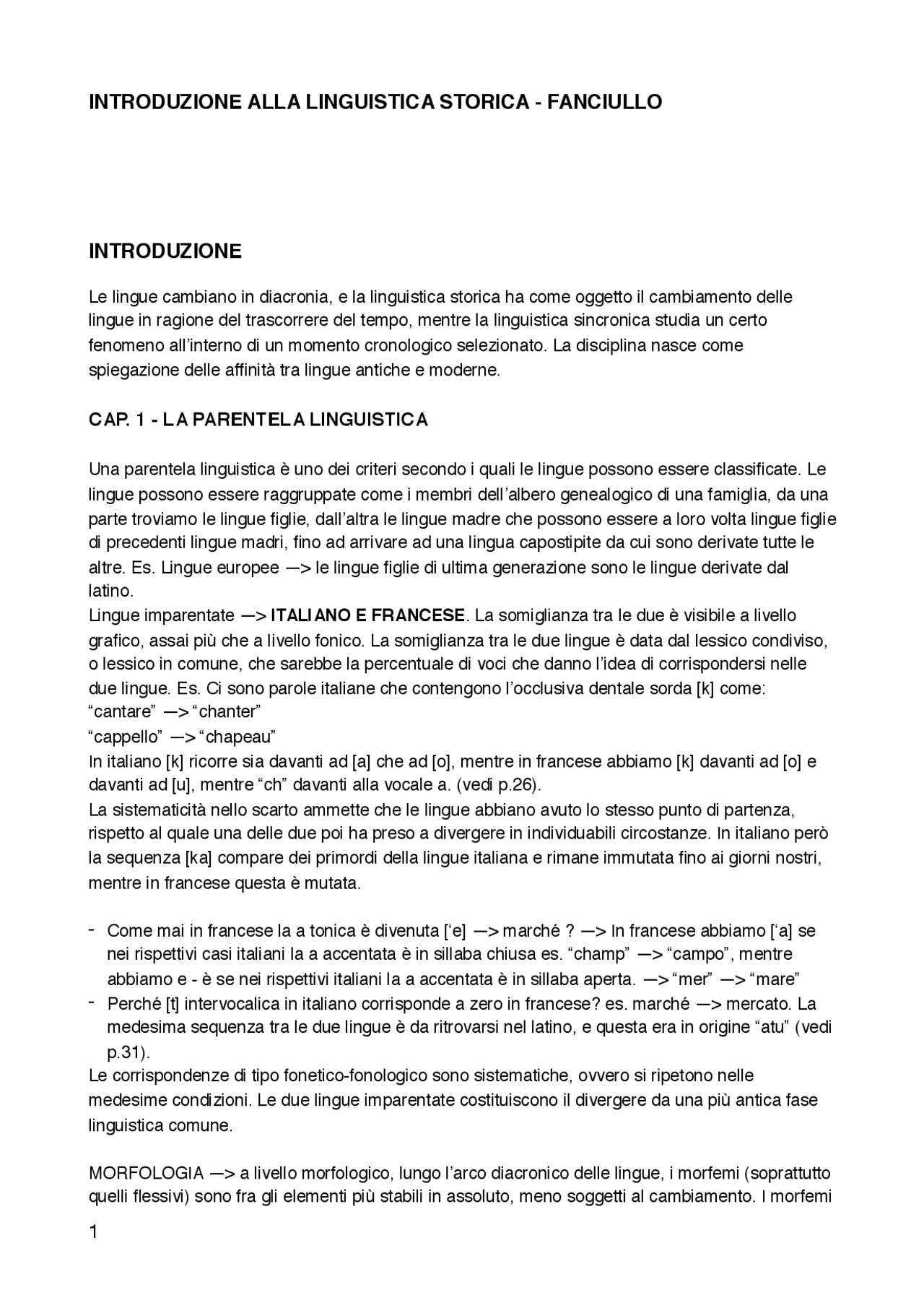 Riassunto Manuale Introduzione Alla Linguistica Storia Franco