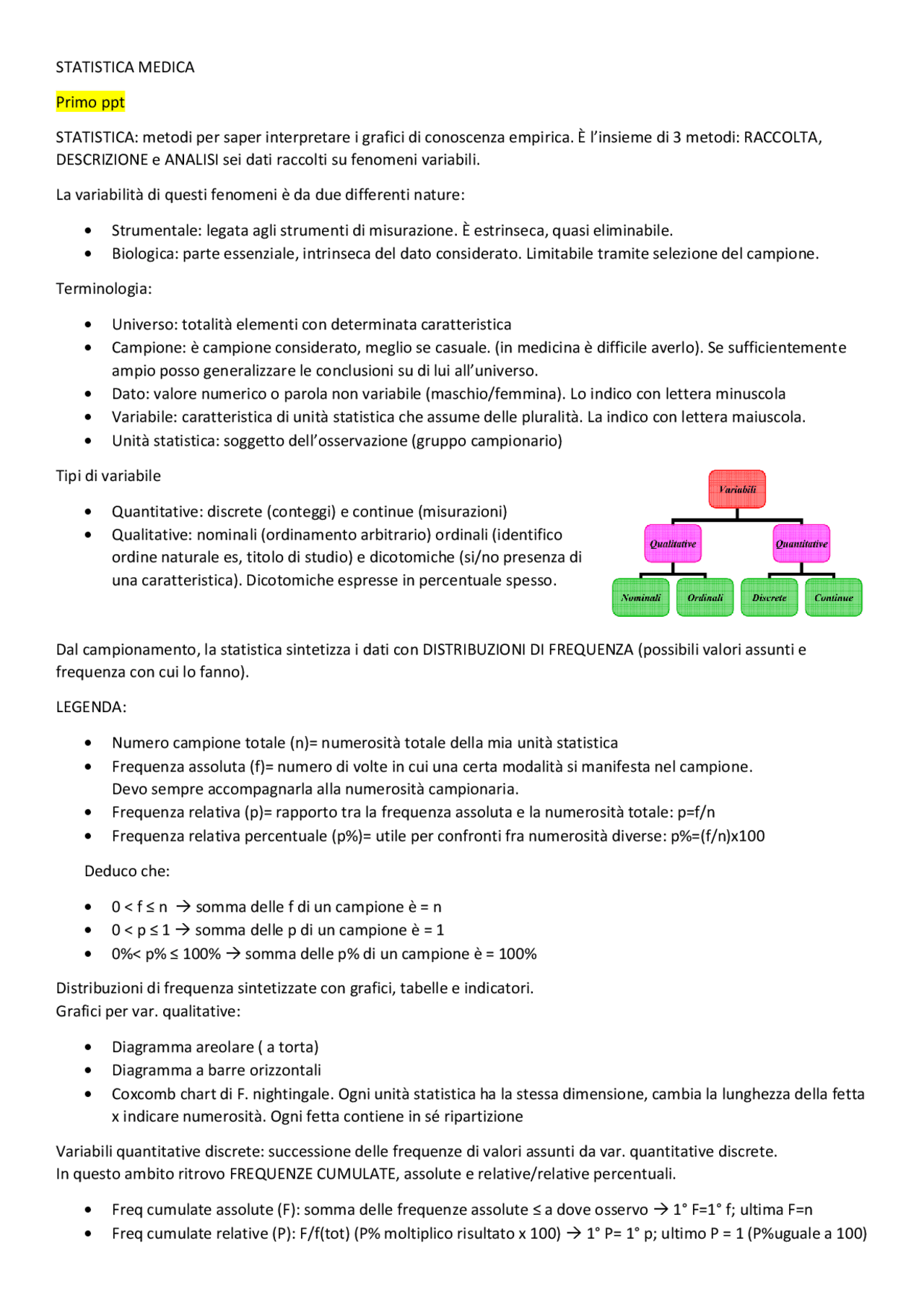 Statistica medica UniMib - Docsity
