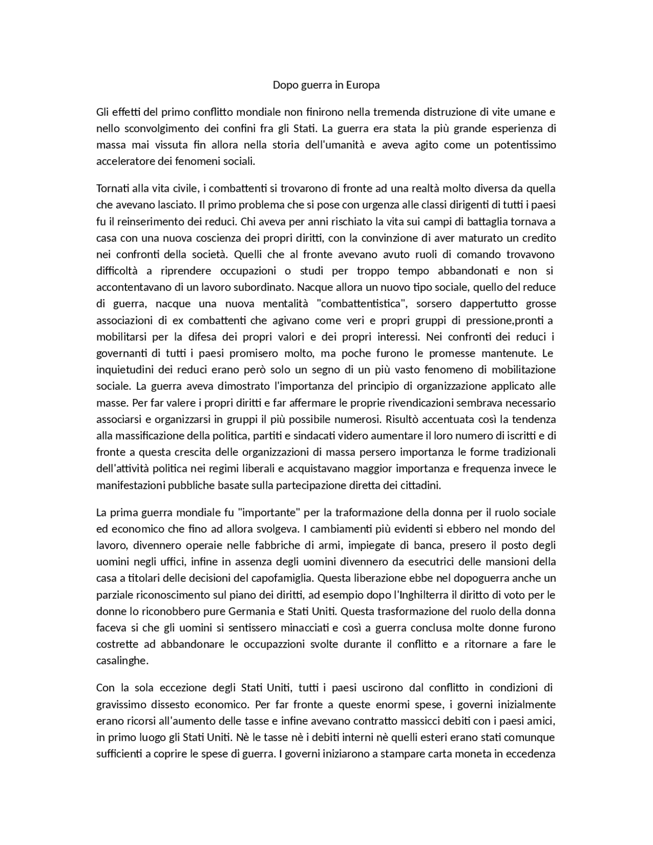 Dopo Guerra Cap10 Riassunto Docsity