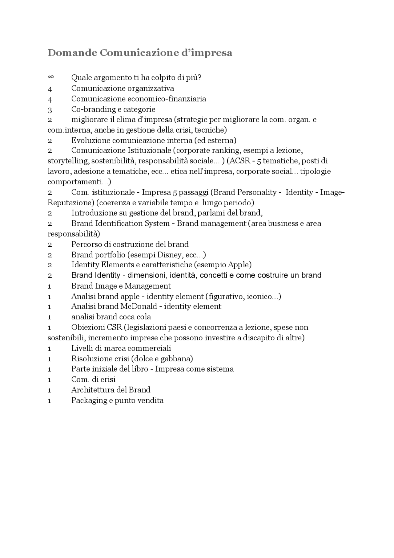Domande Frequenti Esame Comunicazione Dimpresa Docsity