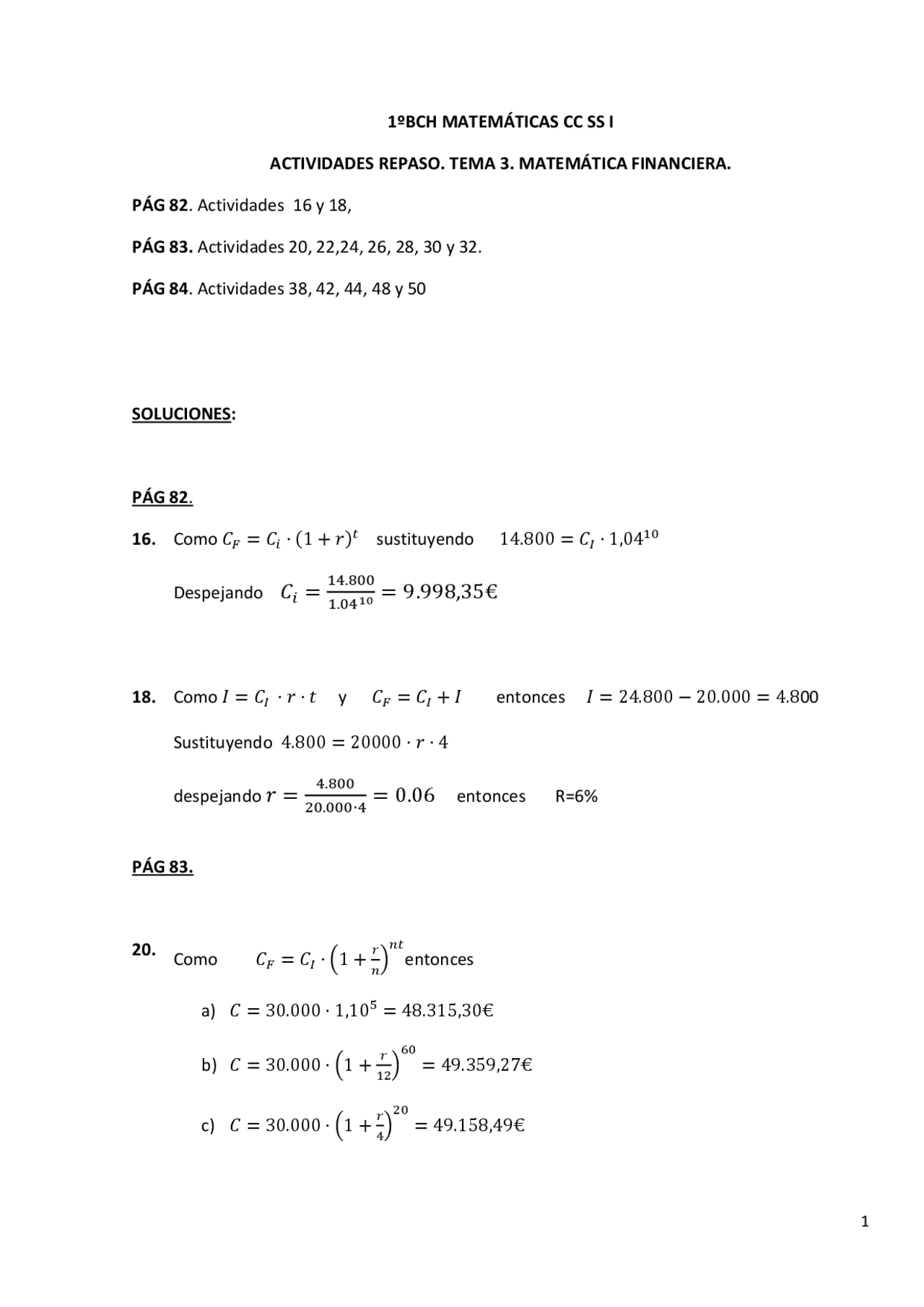 Ejercicios de repaso de matemáticas - Docsity