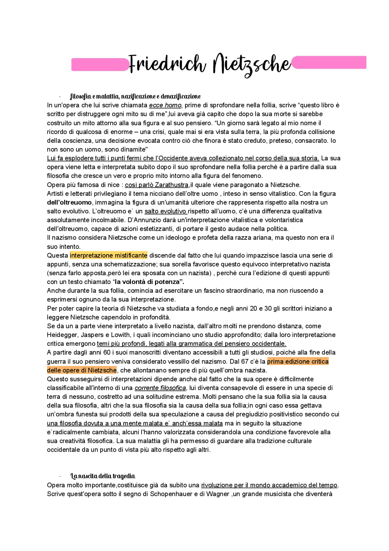 Riassunto Suddiviso In Paragrafi Nietzsche Docsity