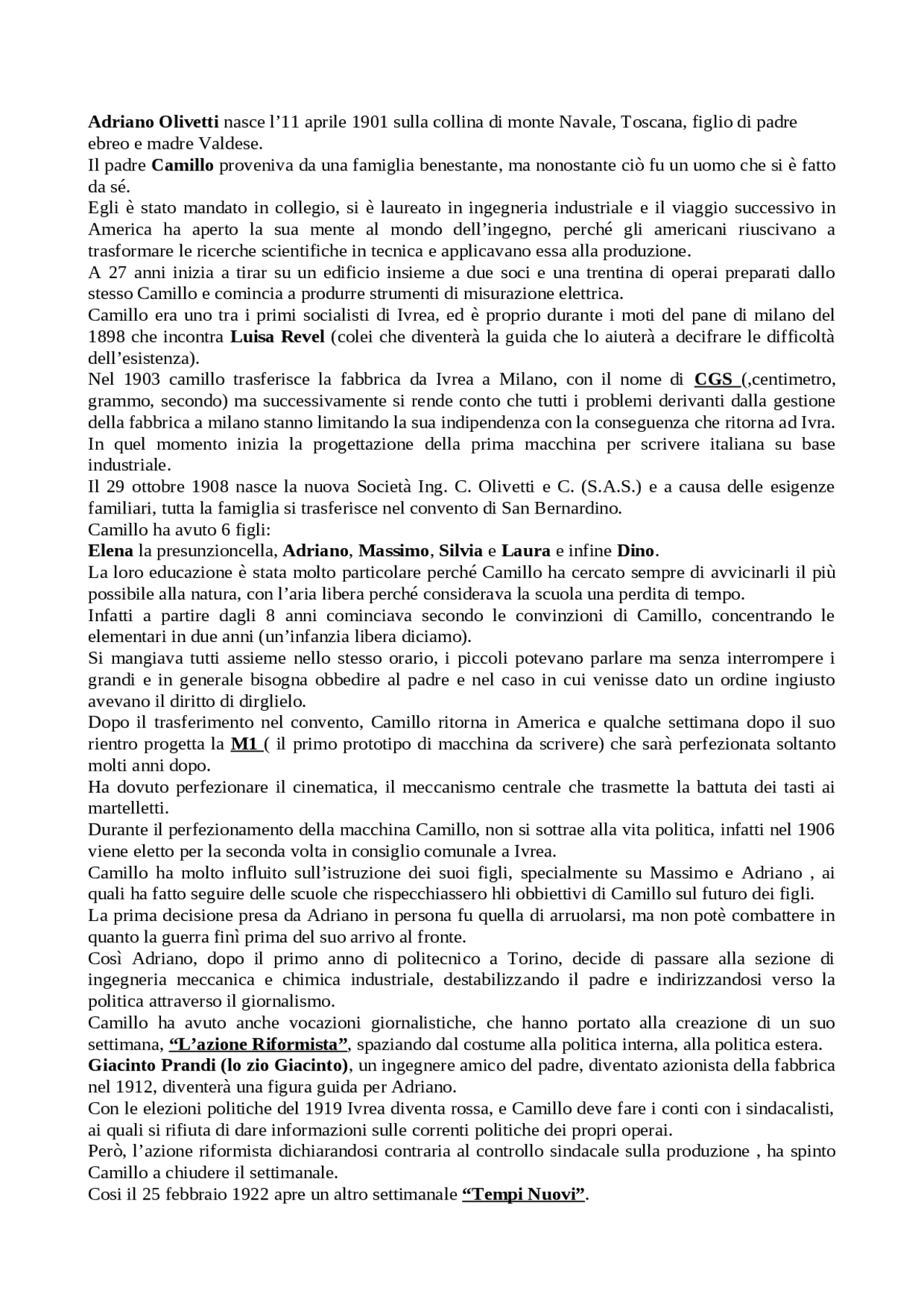 Adriano Olivetti Biografia Docsity