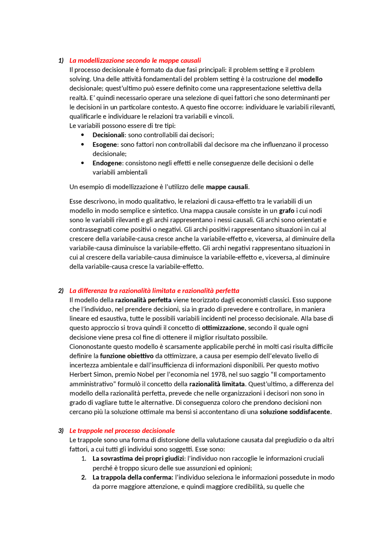 Appunti Integrati A Spiegazioni Processi Decisionali Docsity