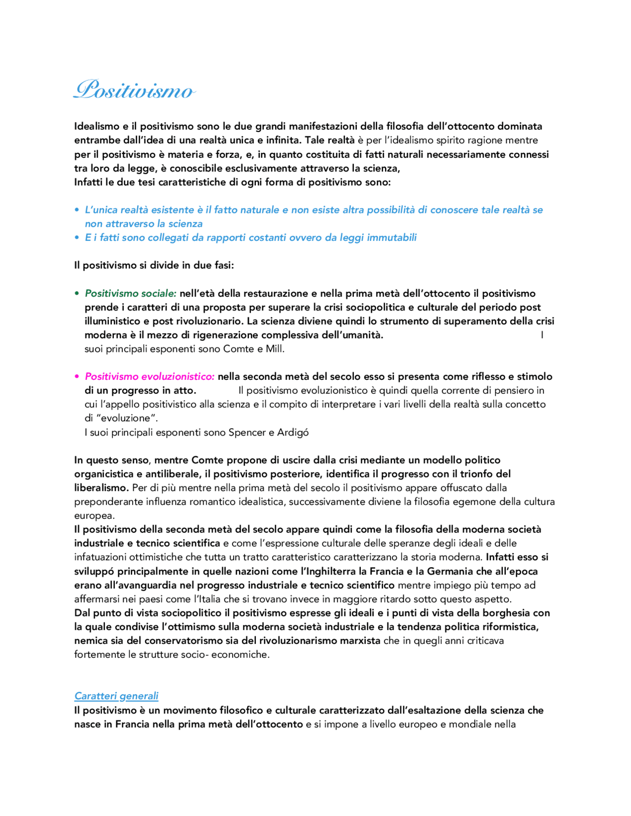 Il Positivismo E Comte Docsity
