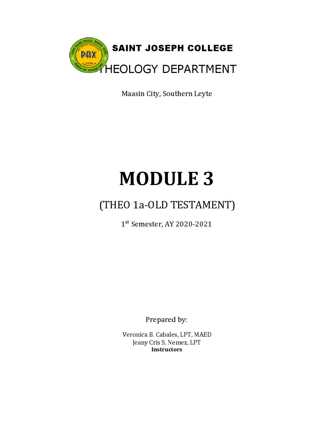 Module-3-THEOLOGY-1A | Papers Theology | Docsity