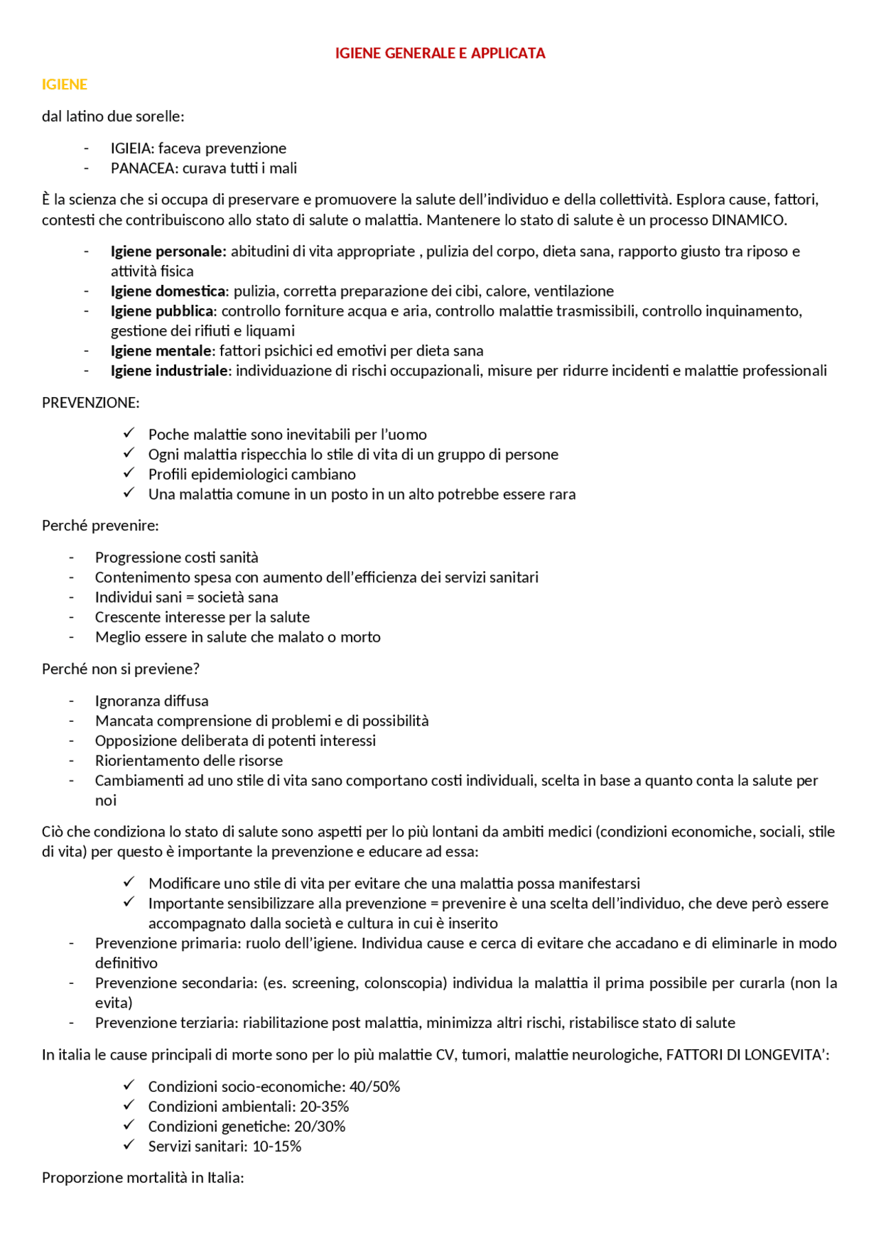 Igiene Generale E Applicata Appunti Docsity