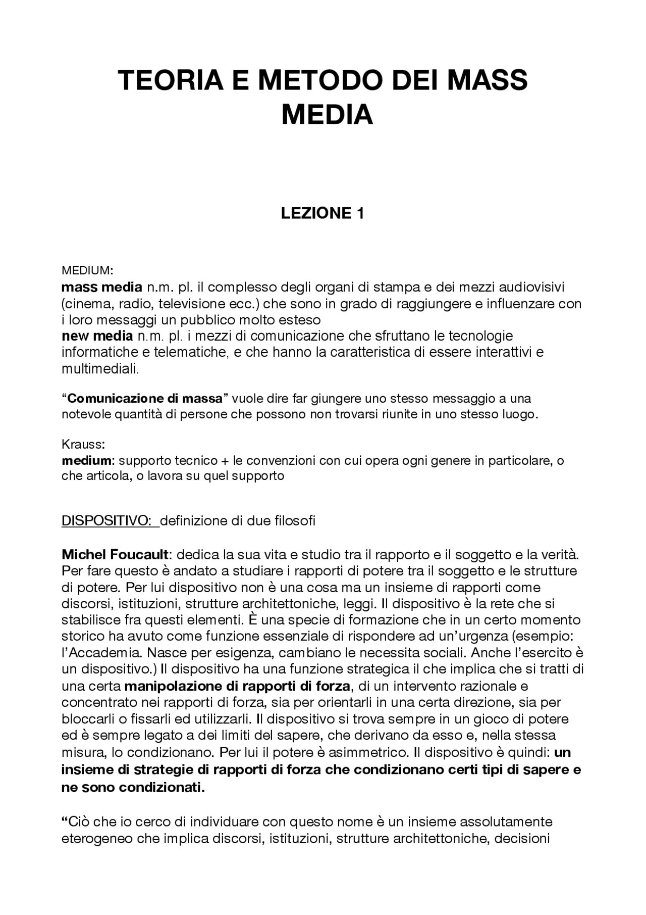 Teoria E Metodo Dei Mass Media Docsity