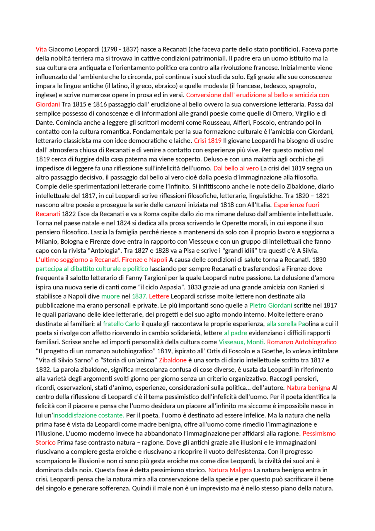 Leopardi Analisi Testo Docsity