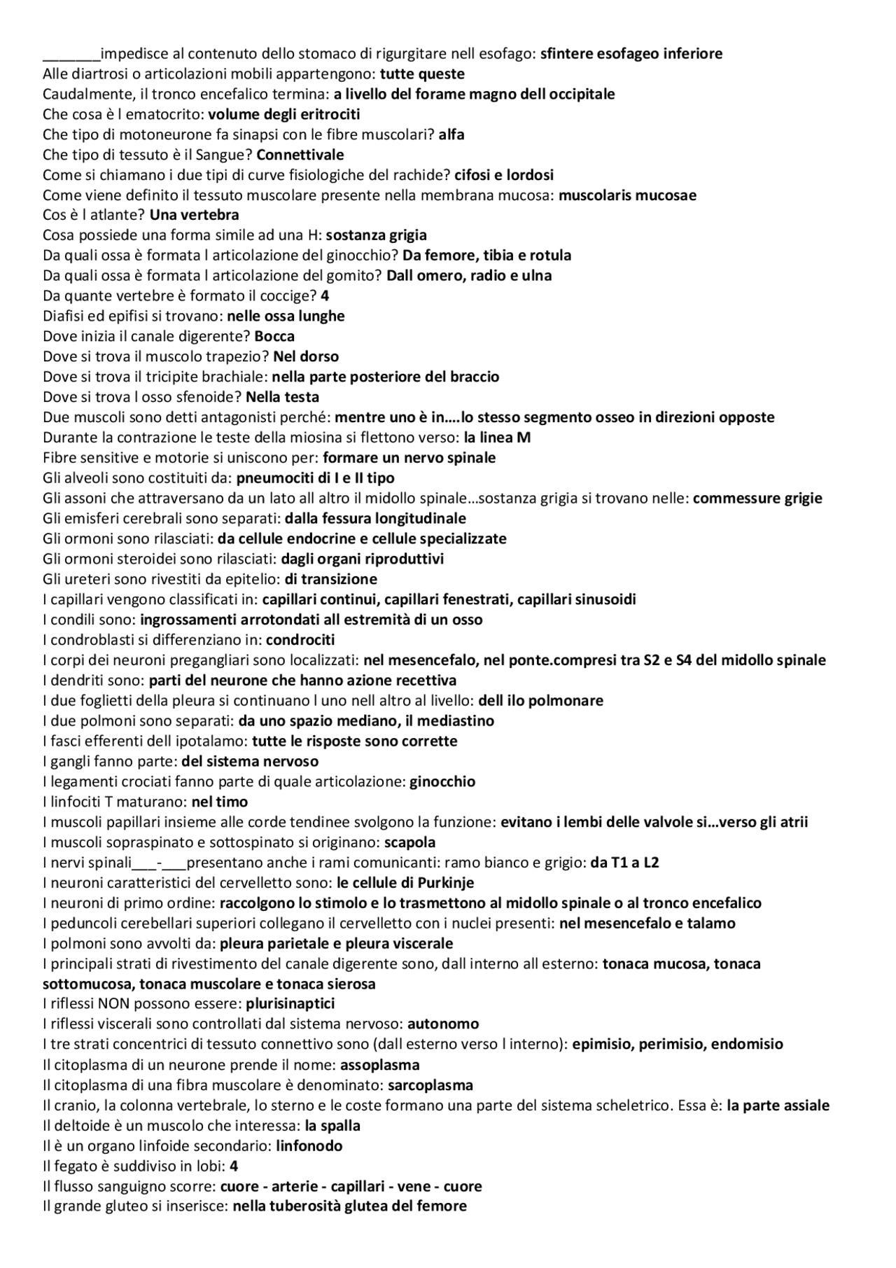 Paniere Anatomia Domande Chiuse Ecampus Docsity