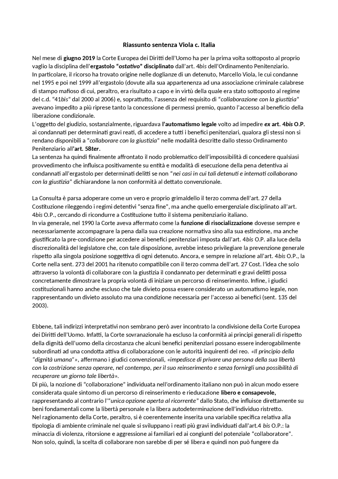 Riassunto Sentenza Viola Docsity