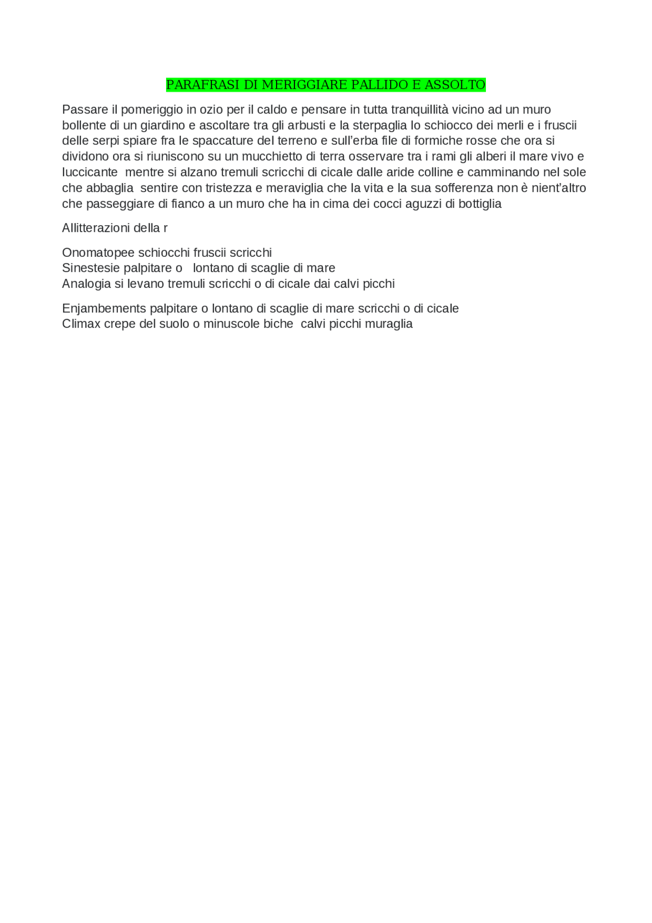 Meriggiare Pallido E Assorto Docsity