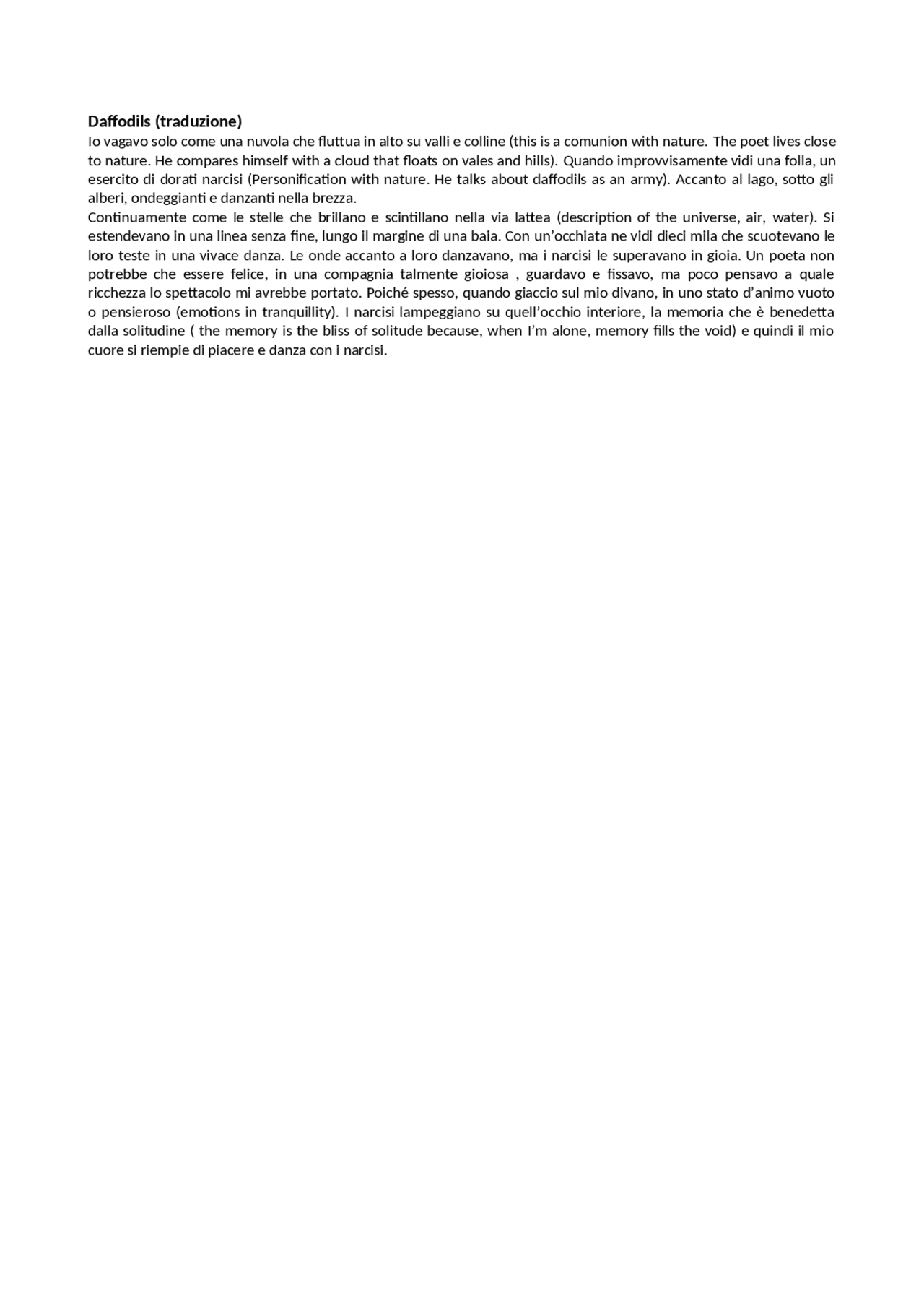 Traduzione Di Daffodils Traduzioni Di Inglese Docsity