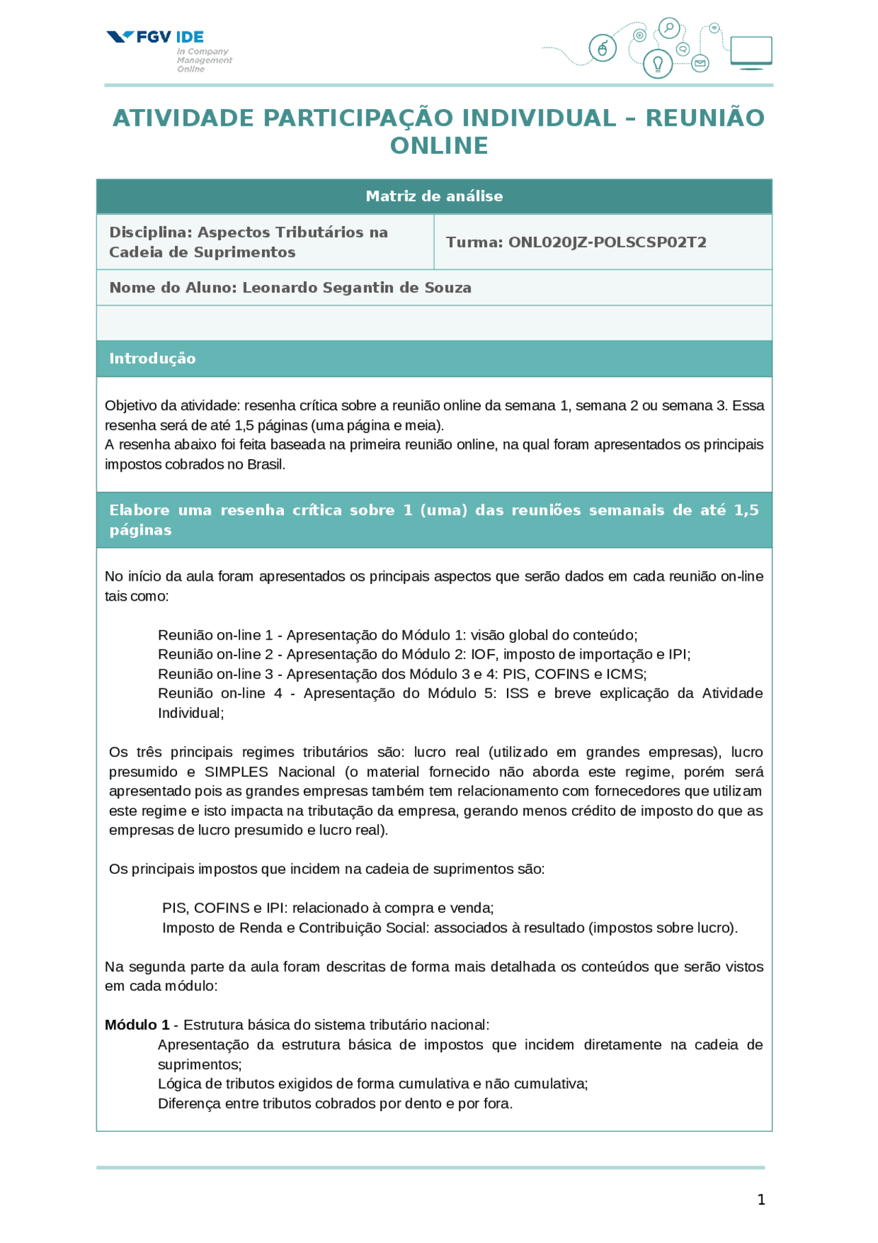 Matriz- participação individual - Aspectos Tributários - matrícula ...
