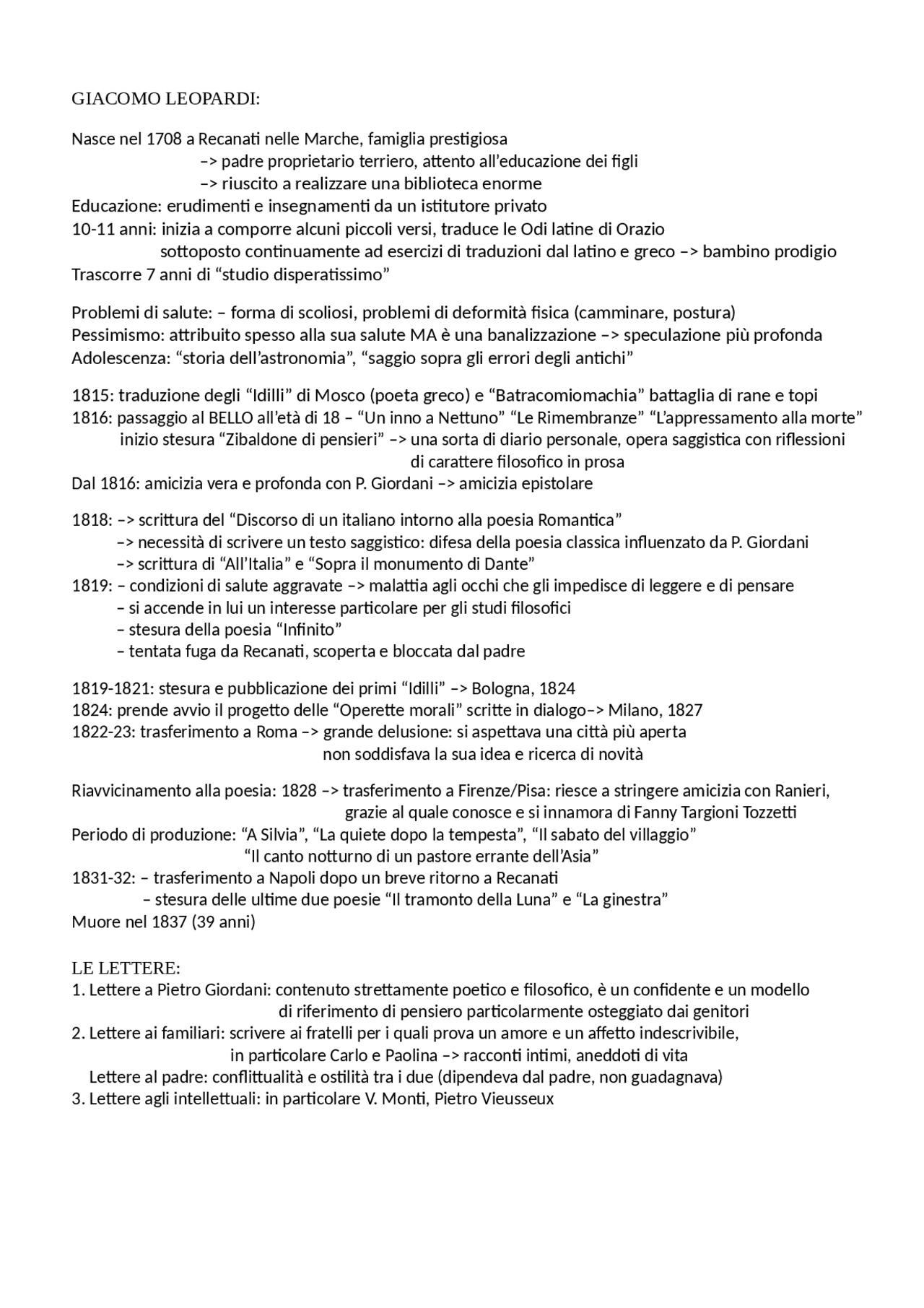 Riassunto Giacomo Leopardi Docsity