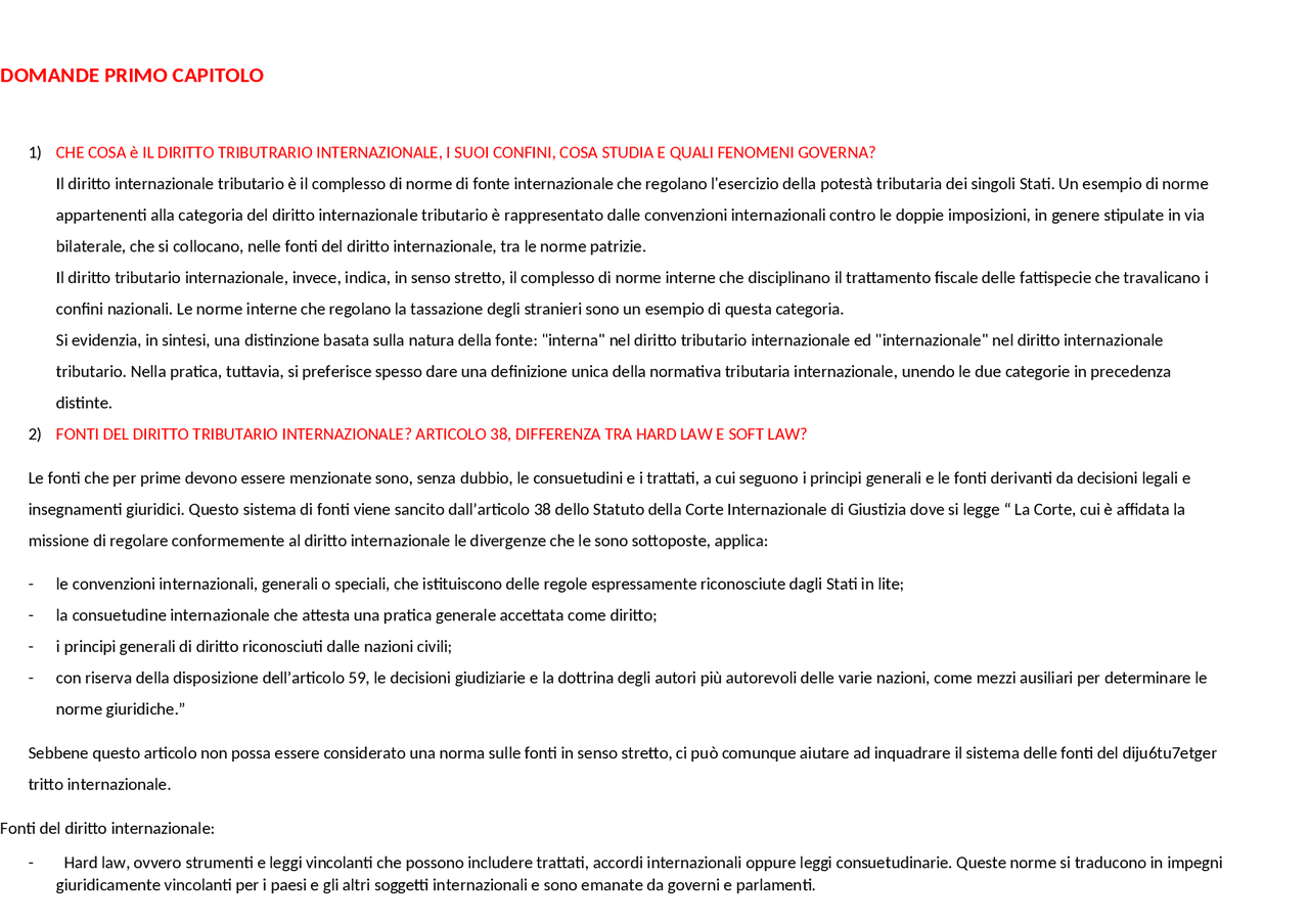 Domande esame Diritto tributario europeo ed internazionale con Risposte | Appunti di Diritto ...