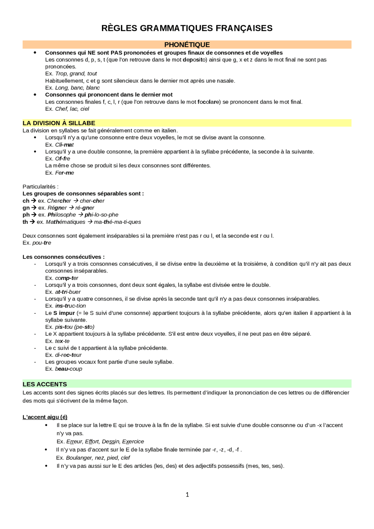 Regole Di Grammatica Francese Sintesi Docsity