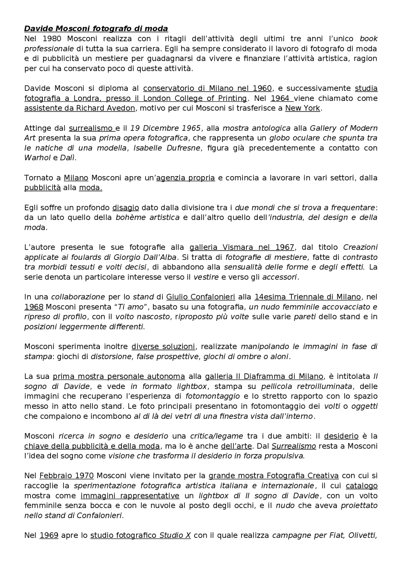 Riassunto Davide Mosconi Fotografo Di Moda Docsity