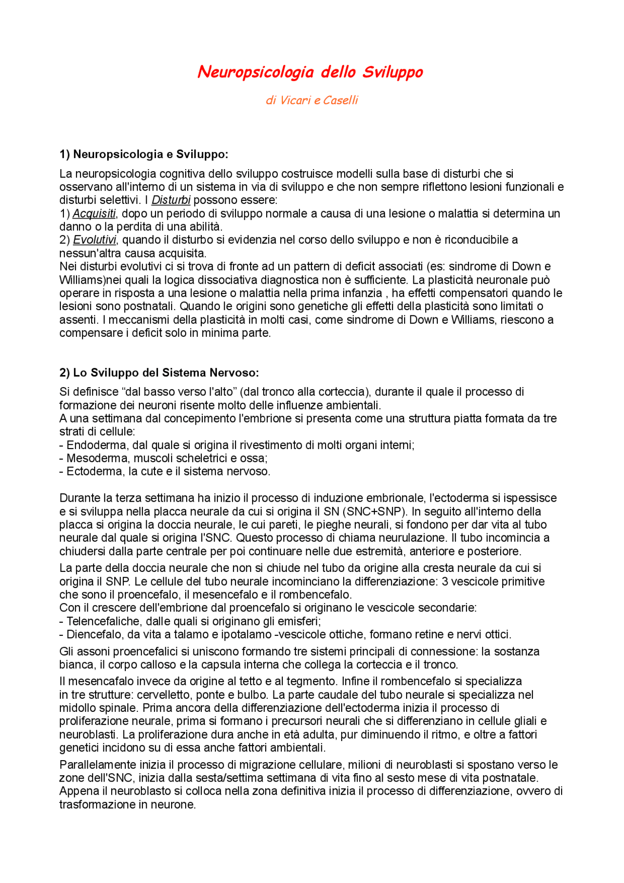 Neuropsicologia Dello Sviluppo Docsity