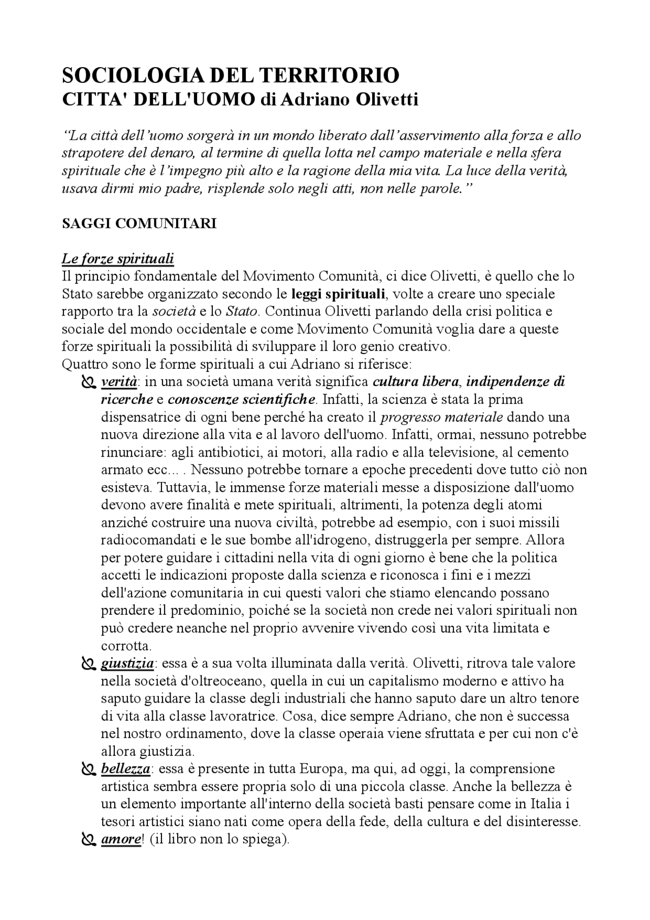 Città Delluomo Di Adriano Olivetti Docsity