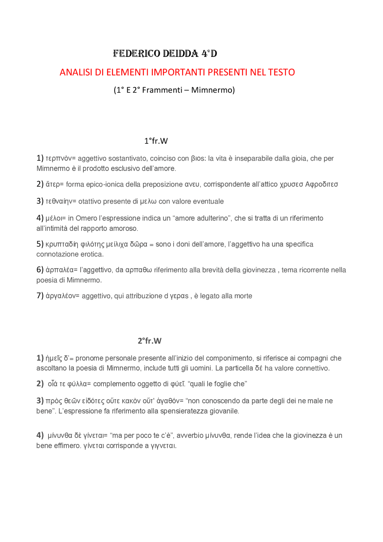 Mimnermo Analisi Elementi Importanti Docsity