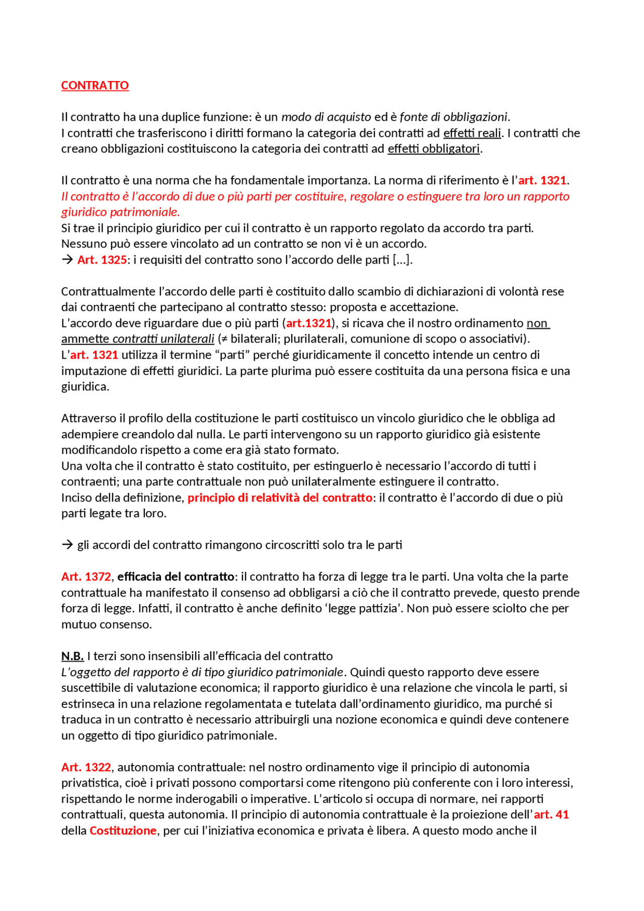 Riassunto Contratto Sintesi Del Corso Di Diritto Privato Docsity