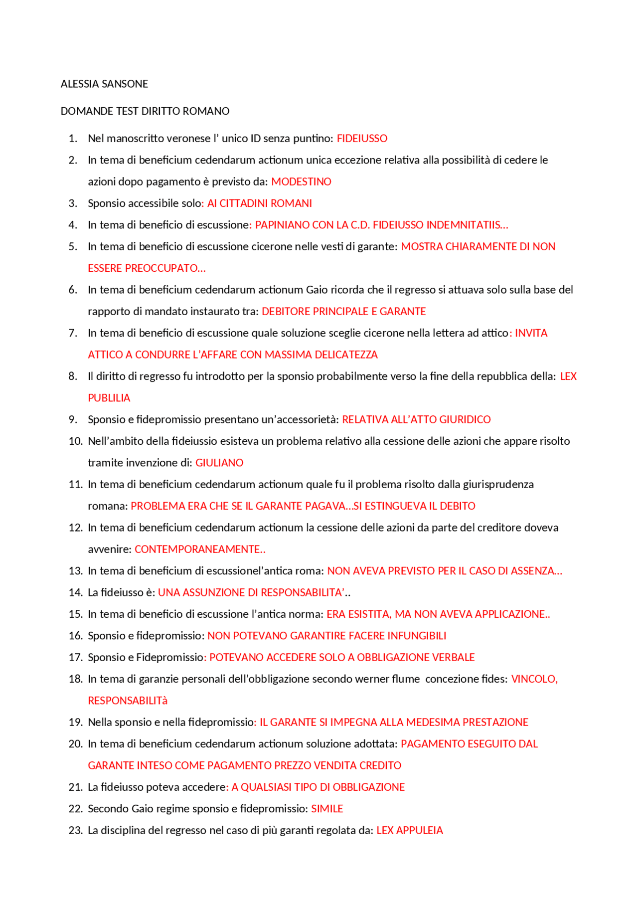 Risposte Test Diritto Romano Docsity