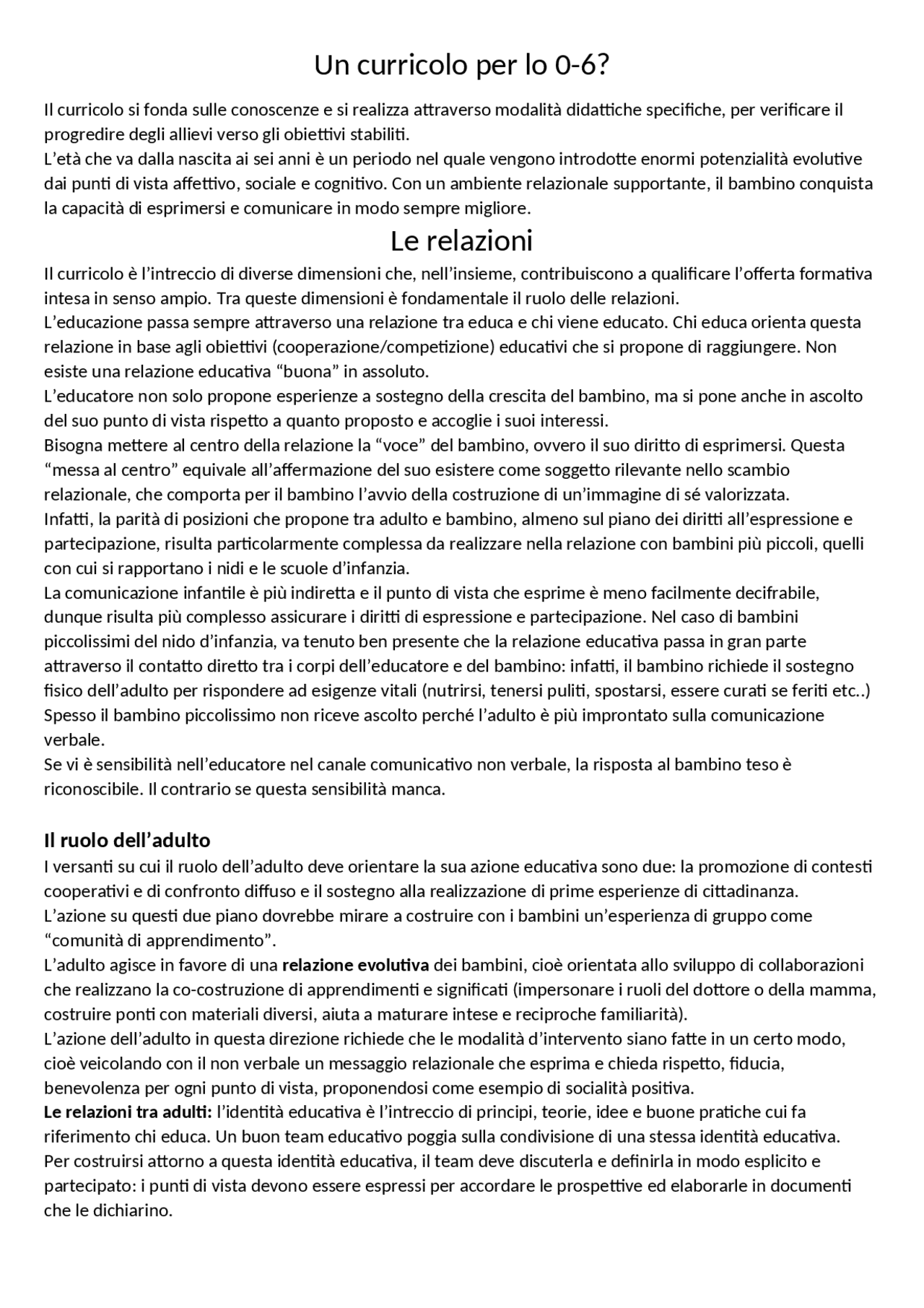 Riassunto Educare Allinfanzia 1 E 2 Cap Docsity