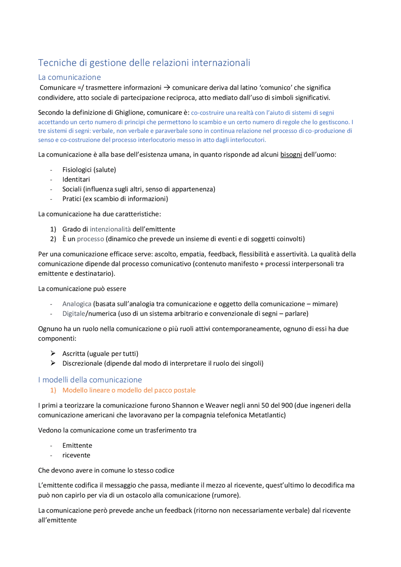 Riassunto Tecniche Di Gestione Delle Relazioni Interpersonali Docsity