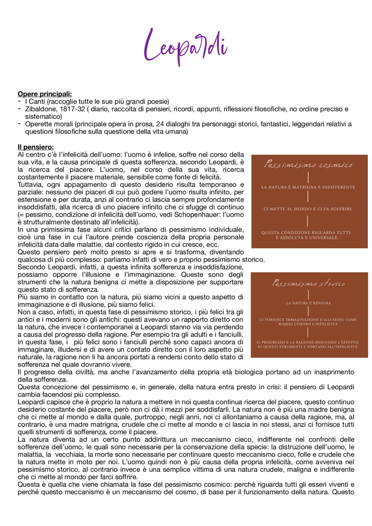 Giacomo Leopardi e il suo pessimismo - Docsity