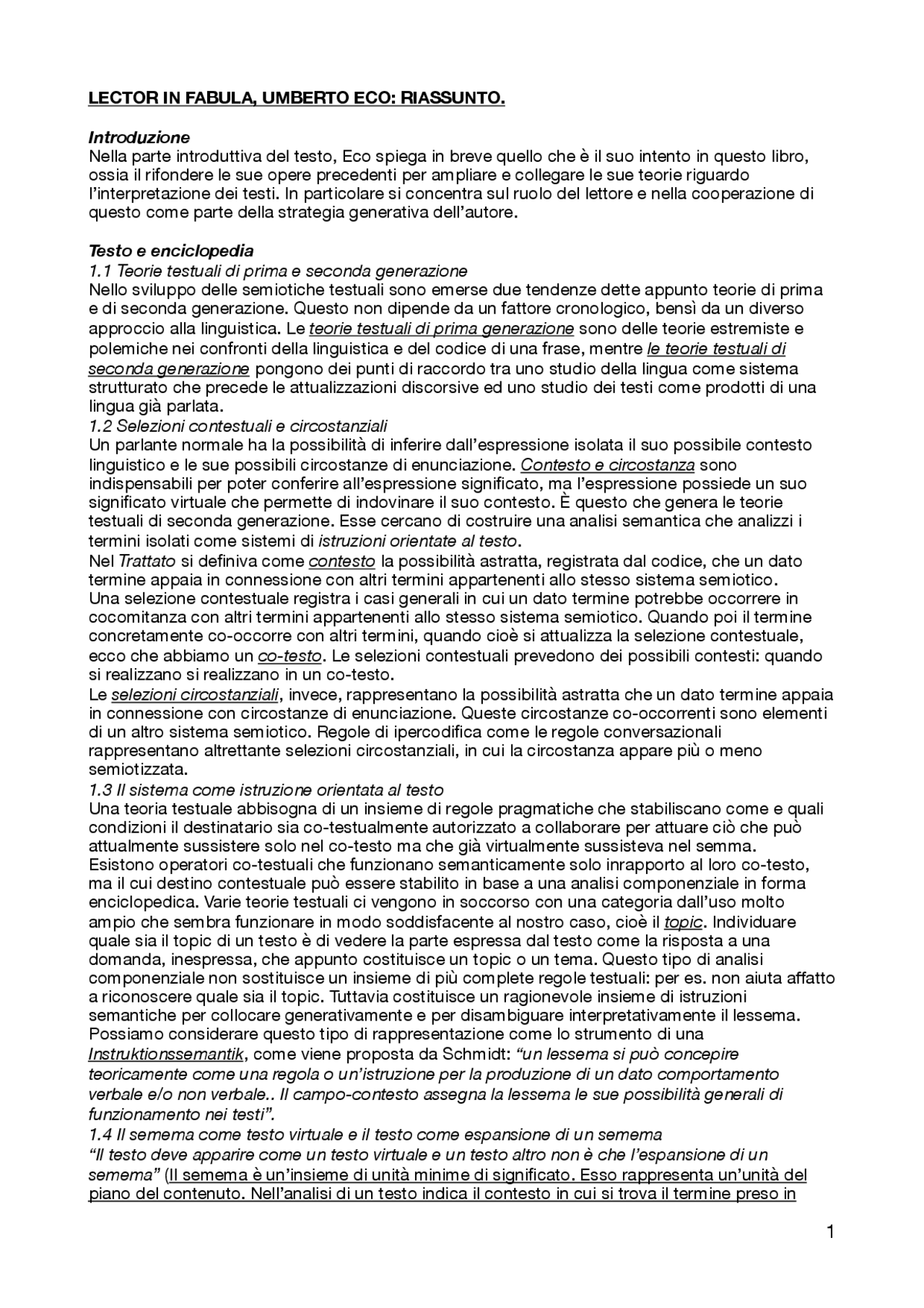 Lector In Fabula Eco Sbobinatura Docsity