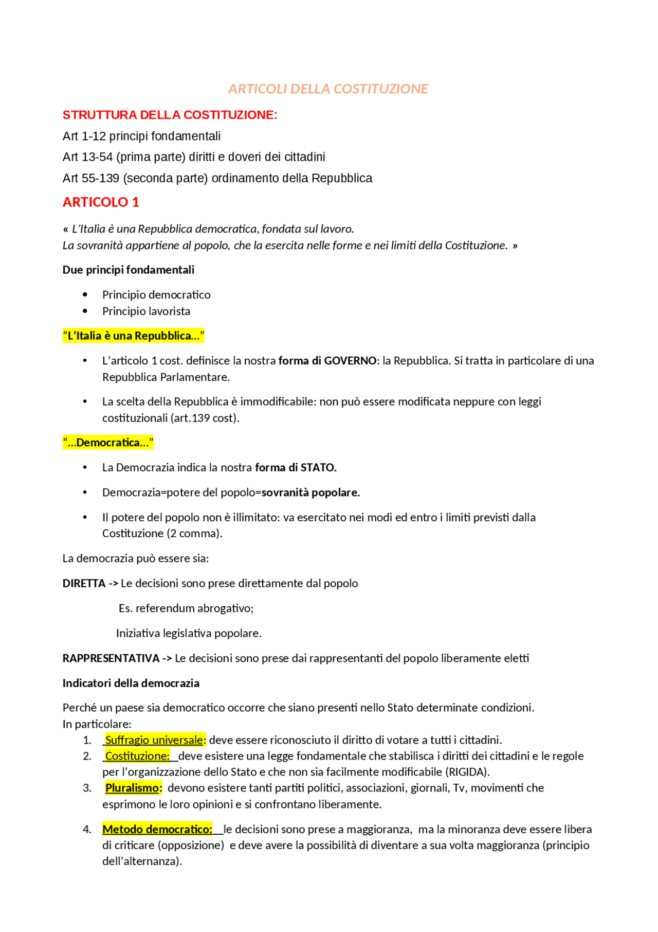Articoli Costituzione Docsity
