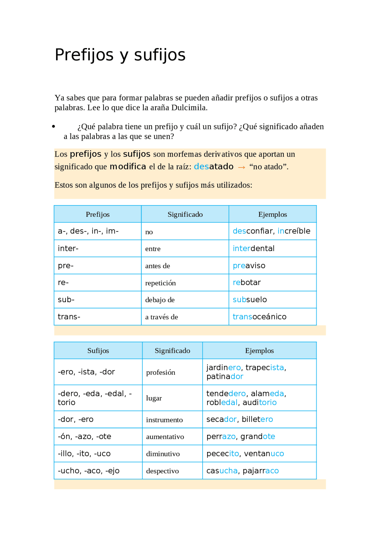 Ejercicios Prefijos Y Sufijos Pdf