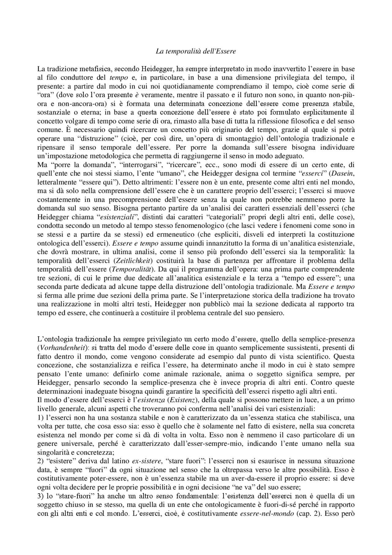 Heidegger E Il Tempo Docsity