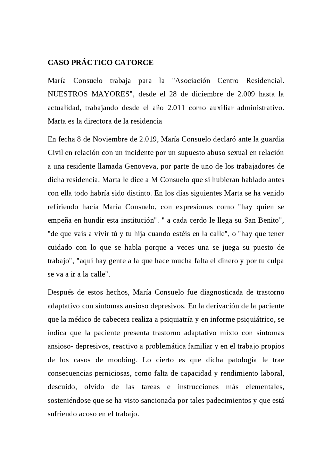 Caso Practico Laboral Esercizi Di Diritto Del Lavoro Docsity