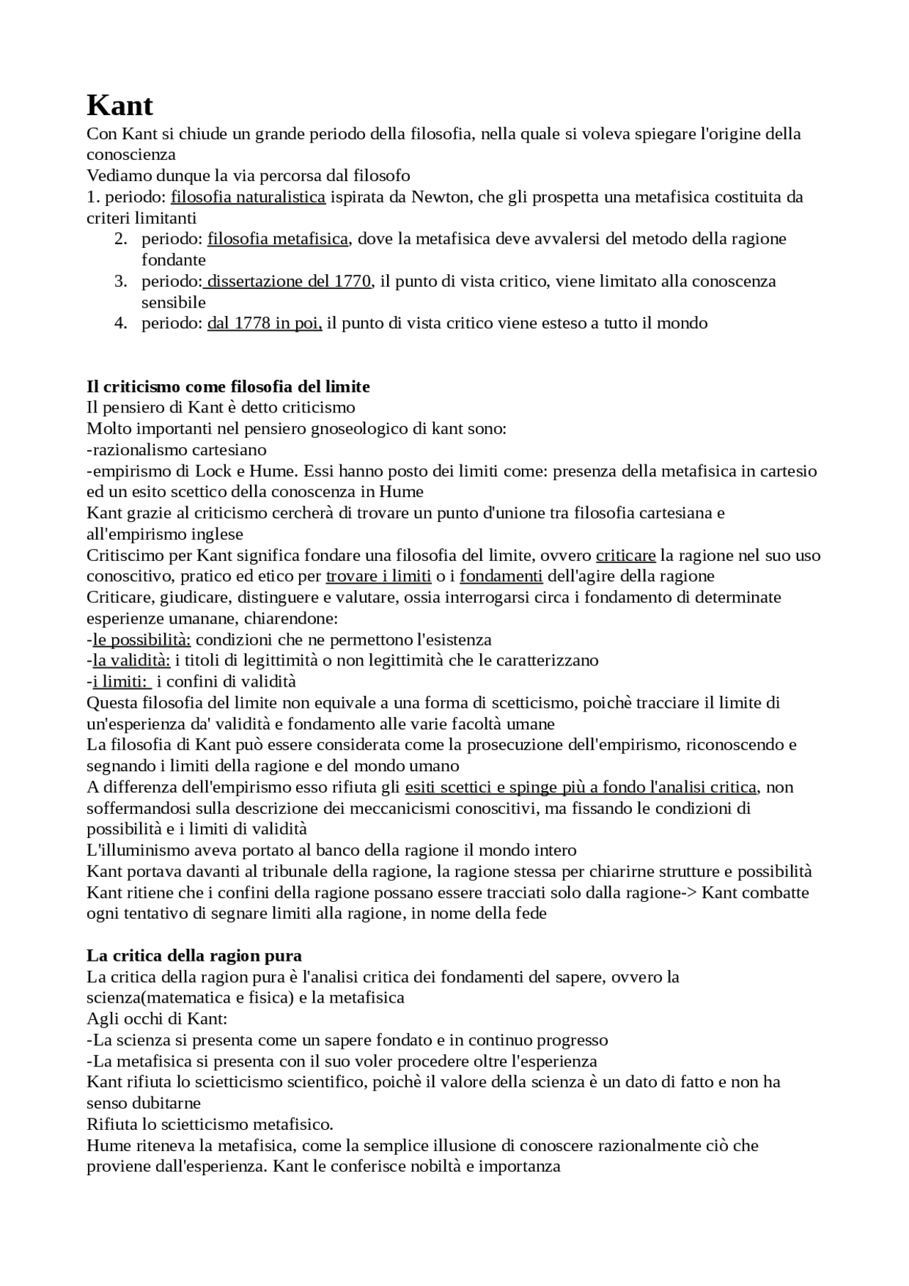 Kant La Critica Della Ragion Pura Docsity
