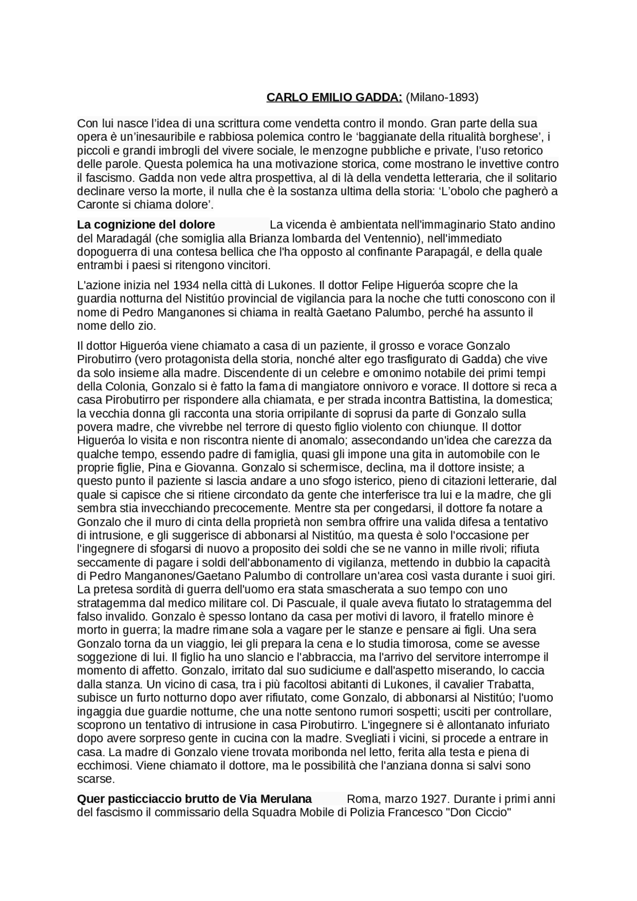 Carlo Emilio Gadda Milano 1893 Docsity