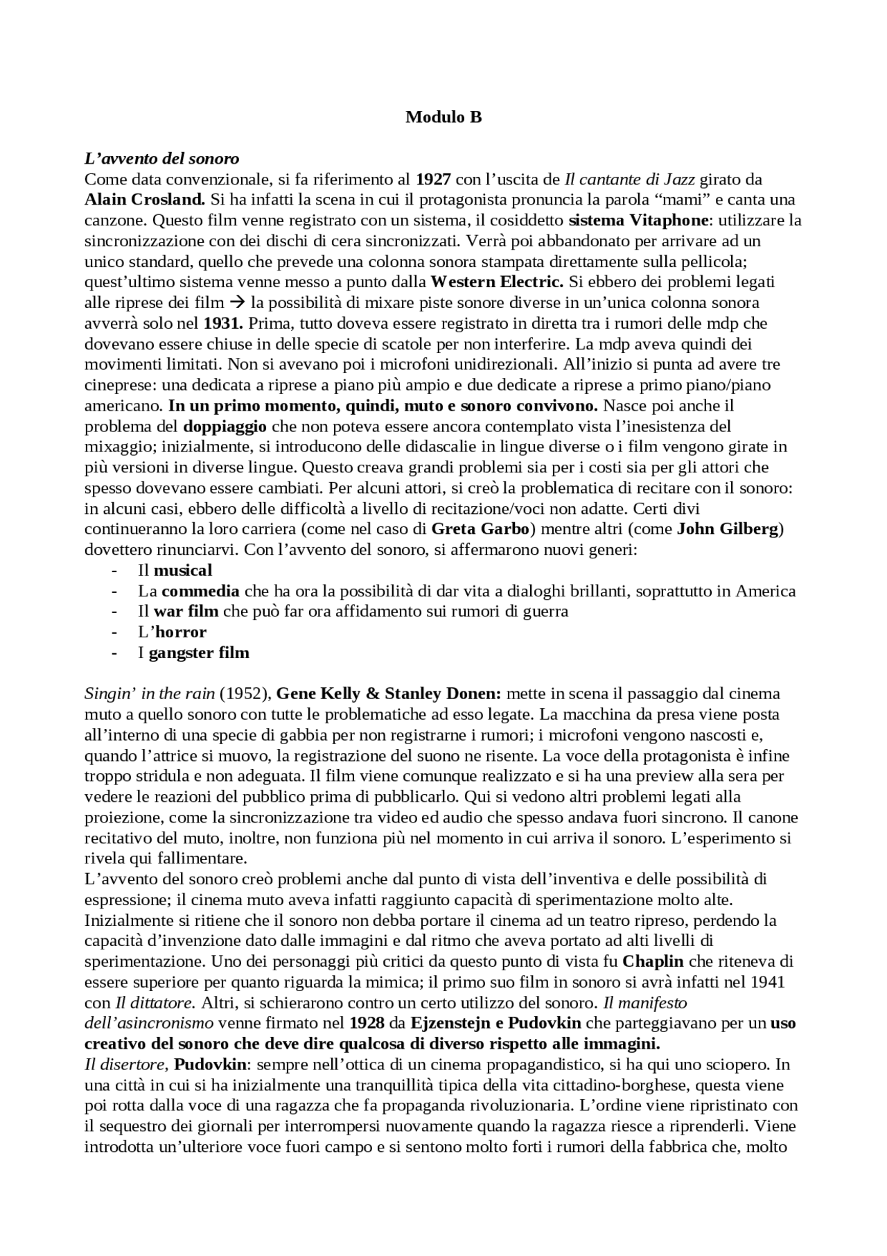 Appunti Completi Di Storia E Critica Del Cinema Docsity