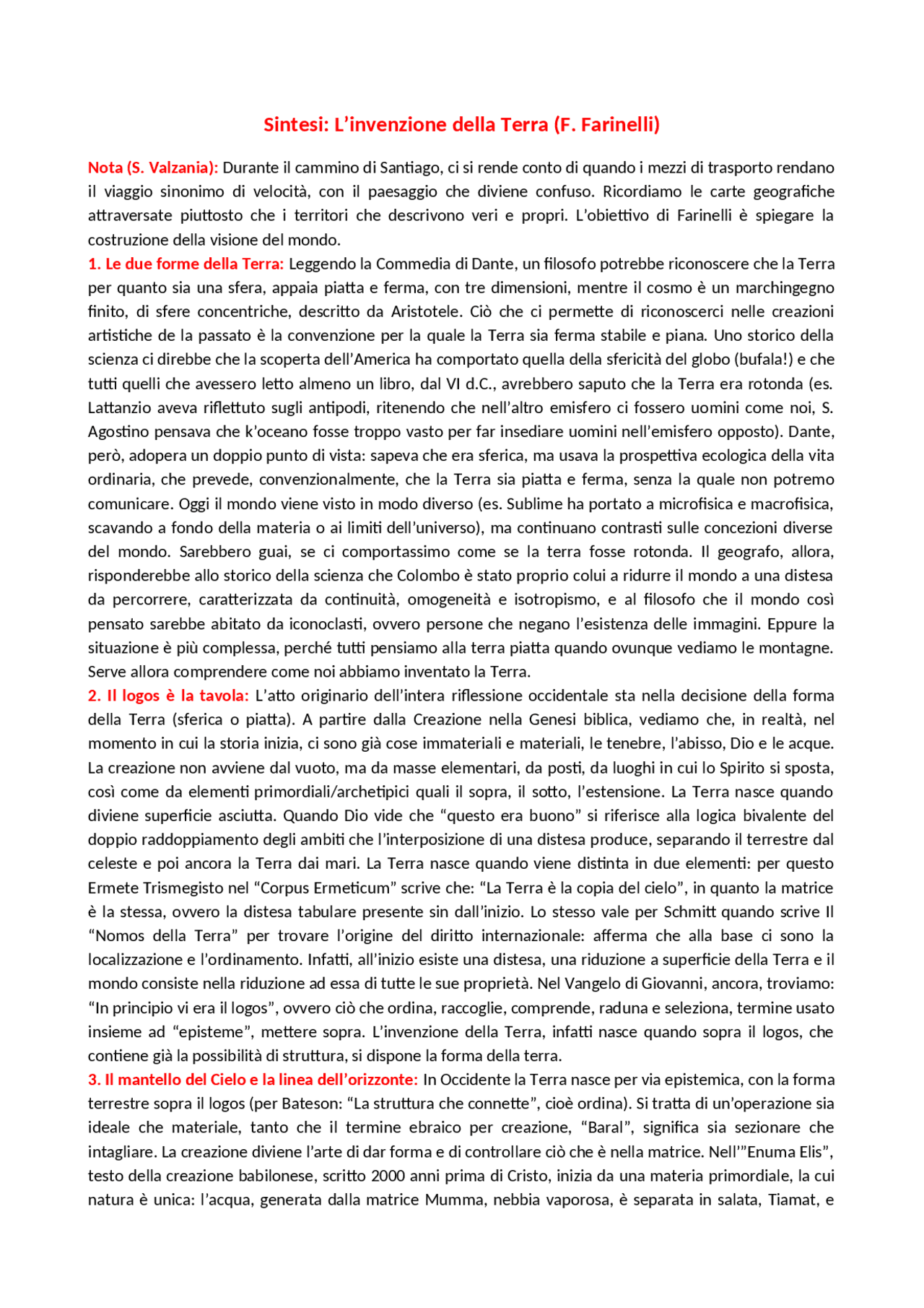 Sintesi Linvenzione Della Terra Di F Farinelli Docsity